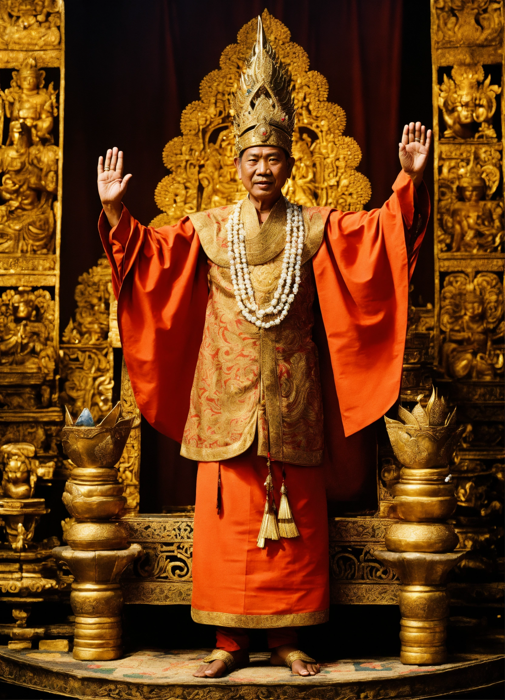 Lexica - Ancient indonesian buddhist king, waving to a large audience ...