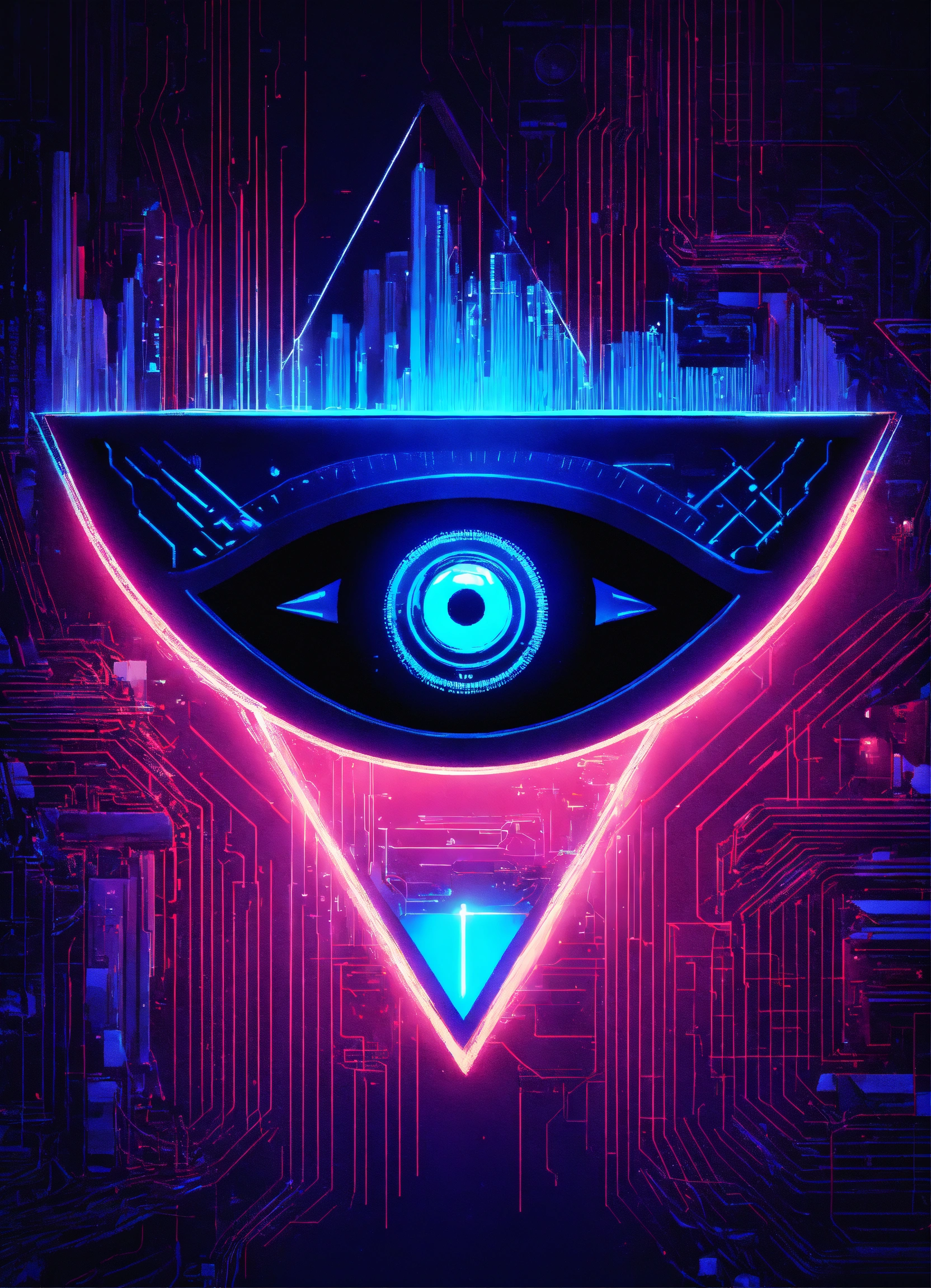 Lexica - Technological eye,blue neon, logo, minimalist, vector