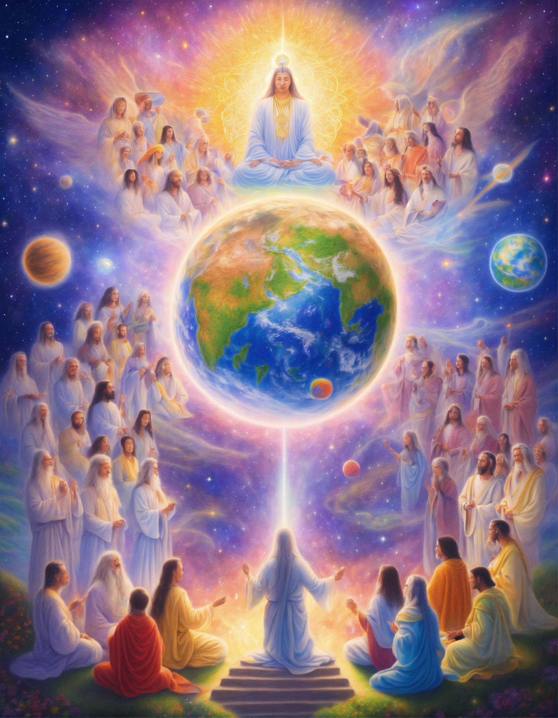 Lexica - Beautifull colored pencil drawing of many ascended masters and ...