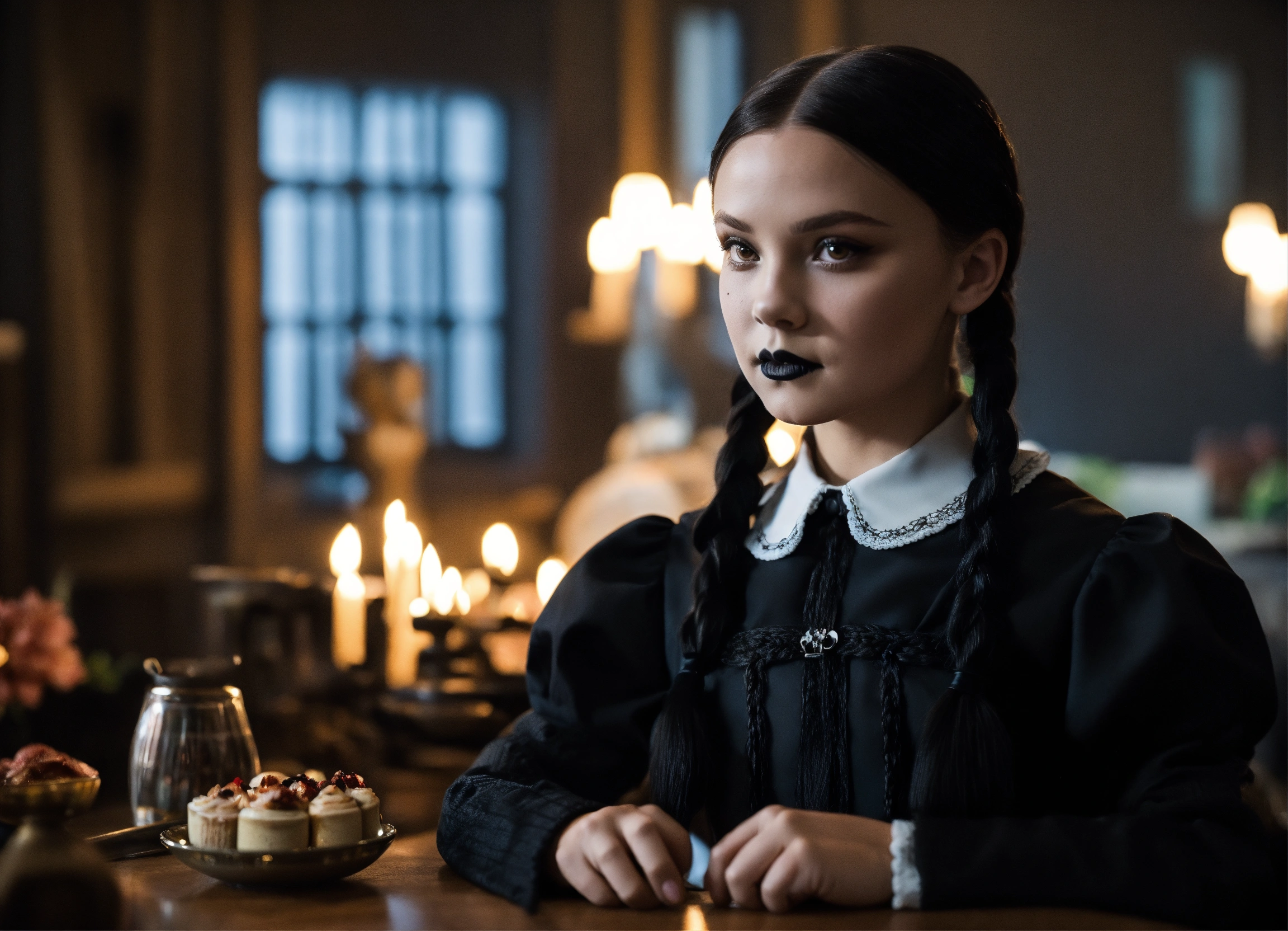 Lexica - Wednesday addams from the series, black hair braided in two ...