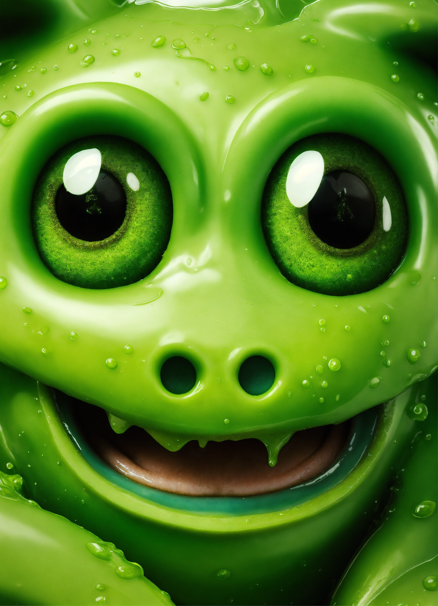 Lexica - Green slime with eyes, mouth, 2 ears, smile