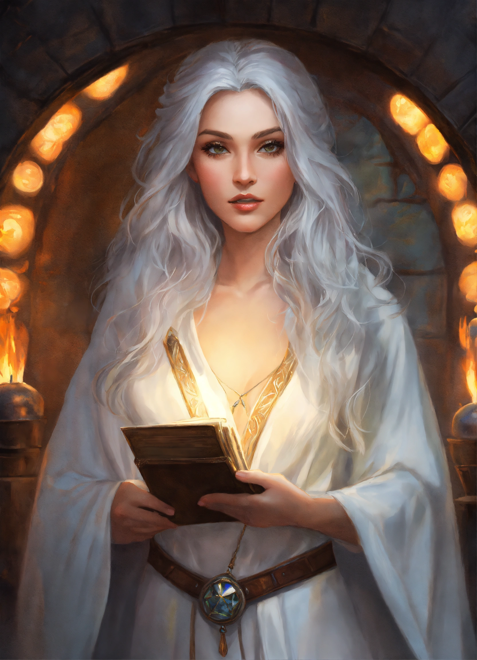 Lexica - Silver haired enchantress in white robes fantasy dungeons and ...