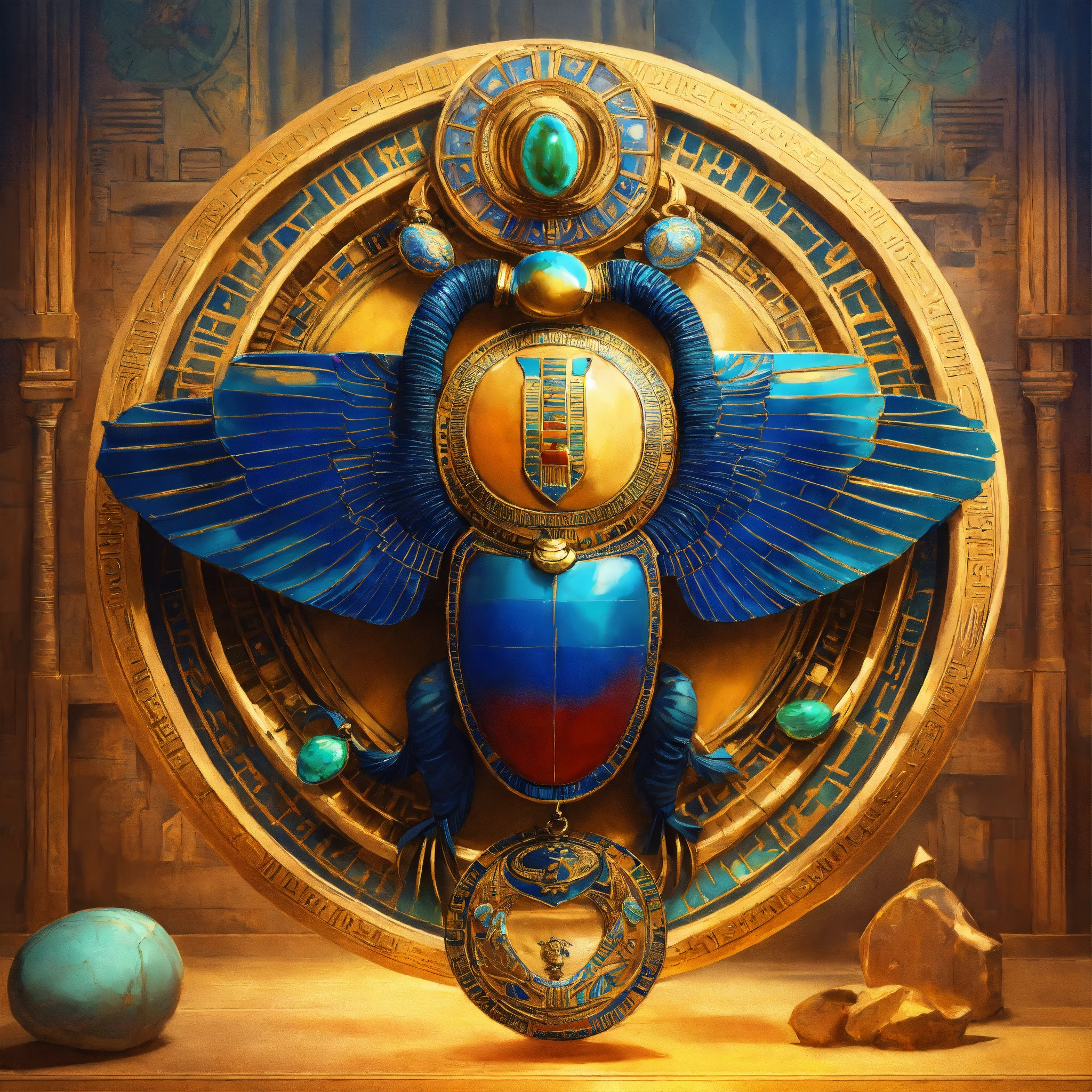 Lexica - Egyptian medallion with scarab, oil paint, single prop ...