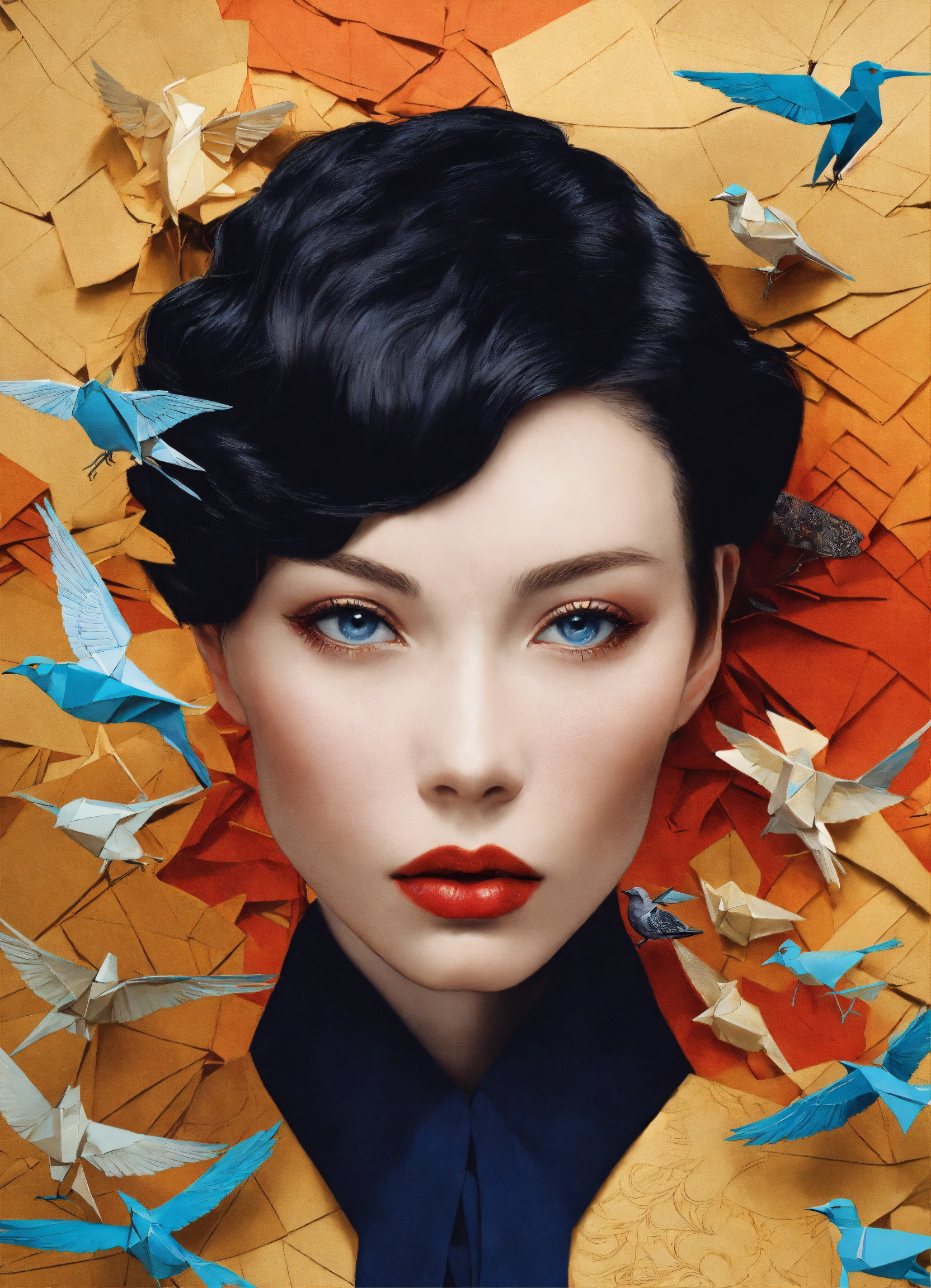 Lexica - Front profile half body Collage, of an origami paper magazine ...