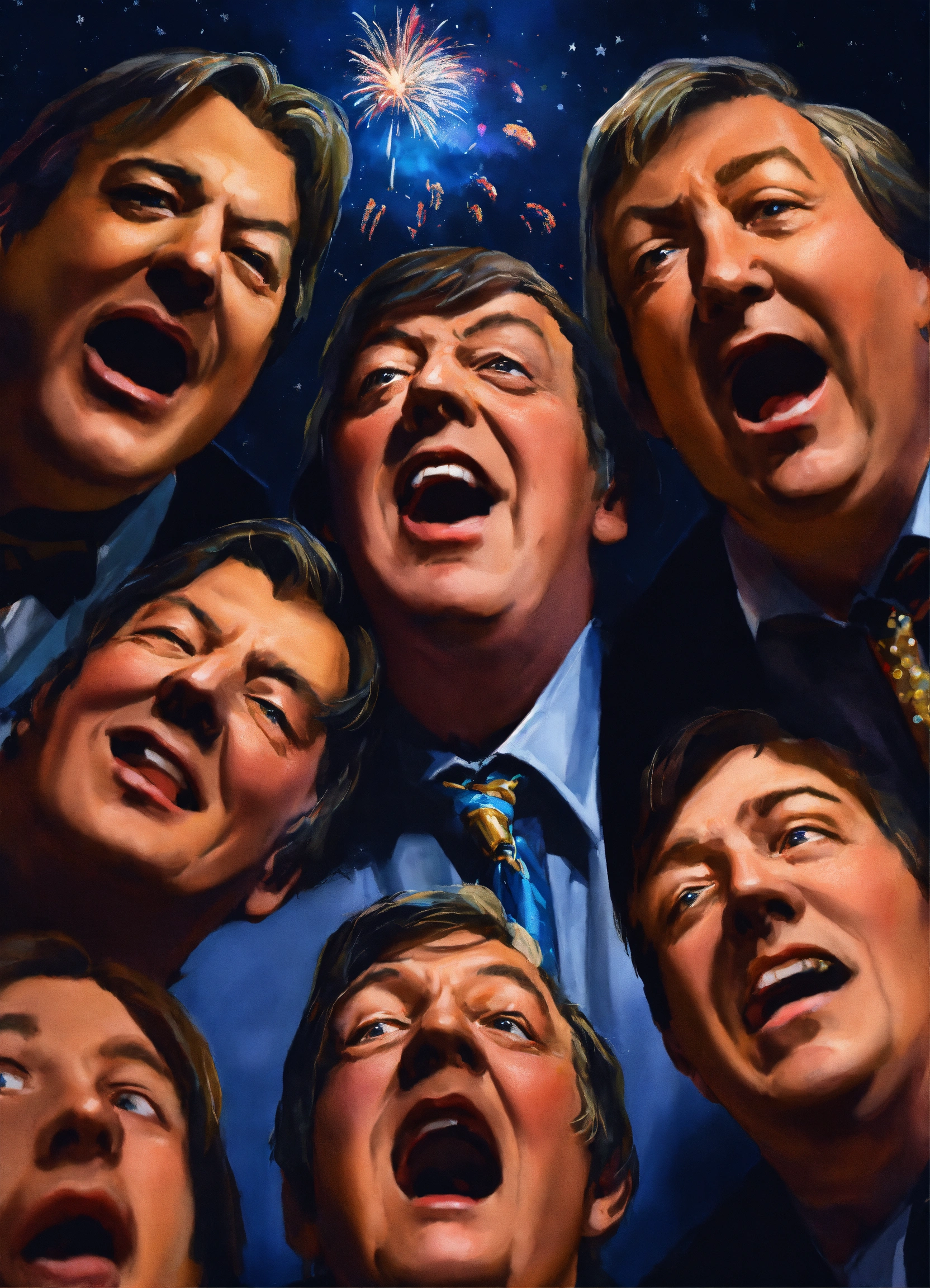 Lexica - Portrait of Stephen fry and dozens of his Identical twin ...