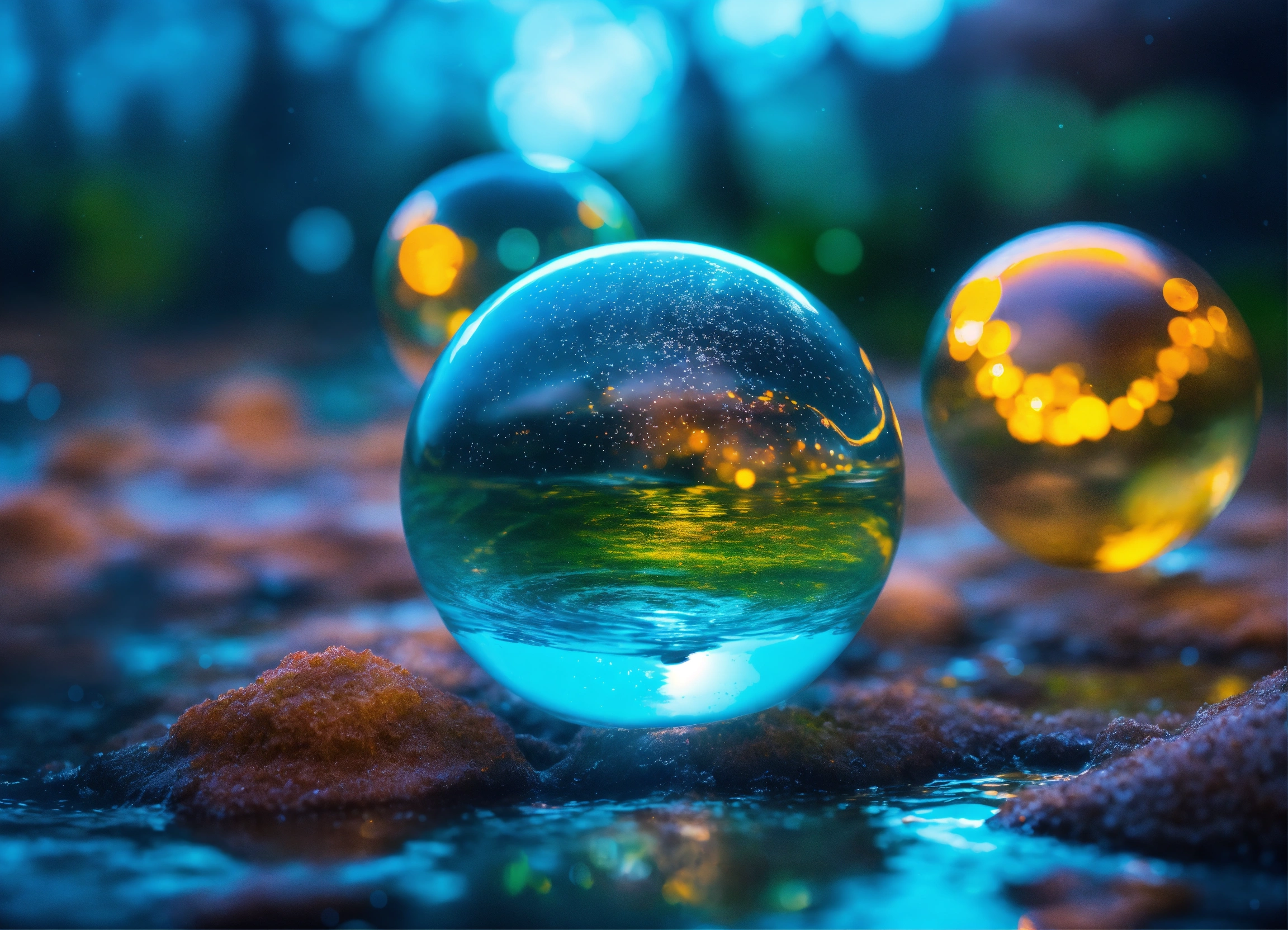 Lexica - Vivid and inspirational water caustics with glowing orbs in ...