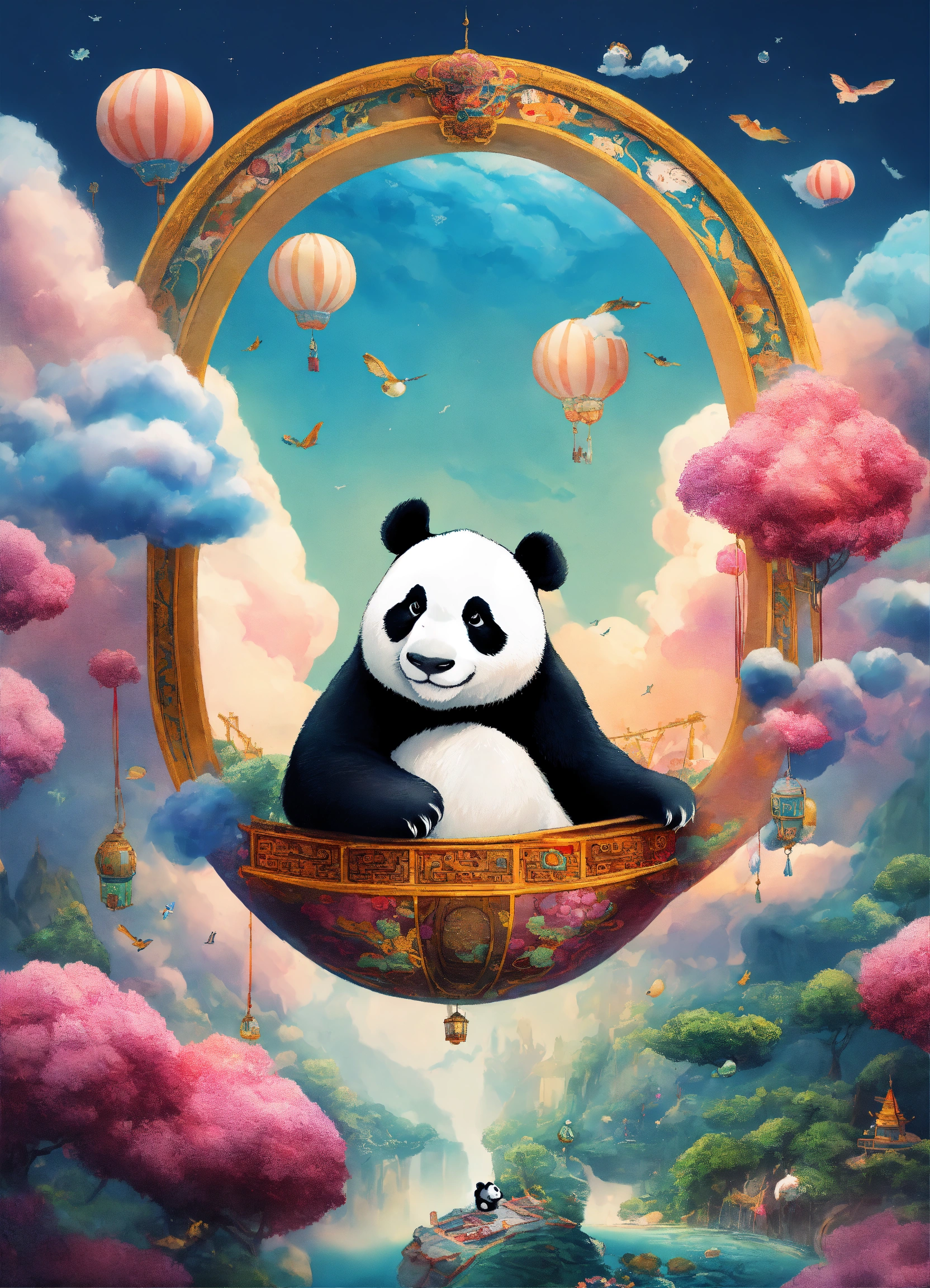 Lexica - Take a journey into a whimsical dreamland where pandas float ...
