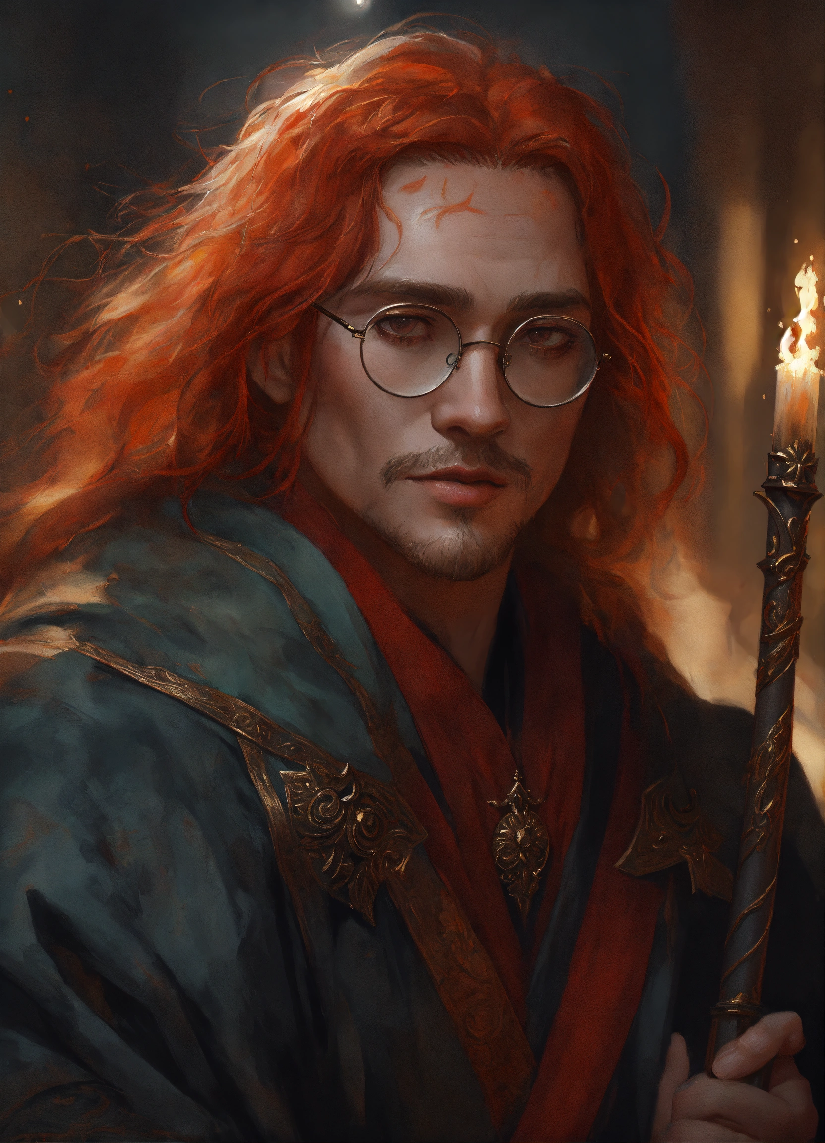 Lexica - Male, middle-aged elf wizard, grey skin, red hair, half-moon ...