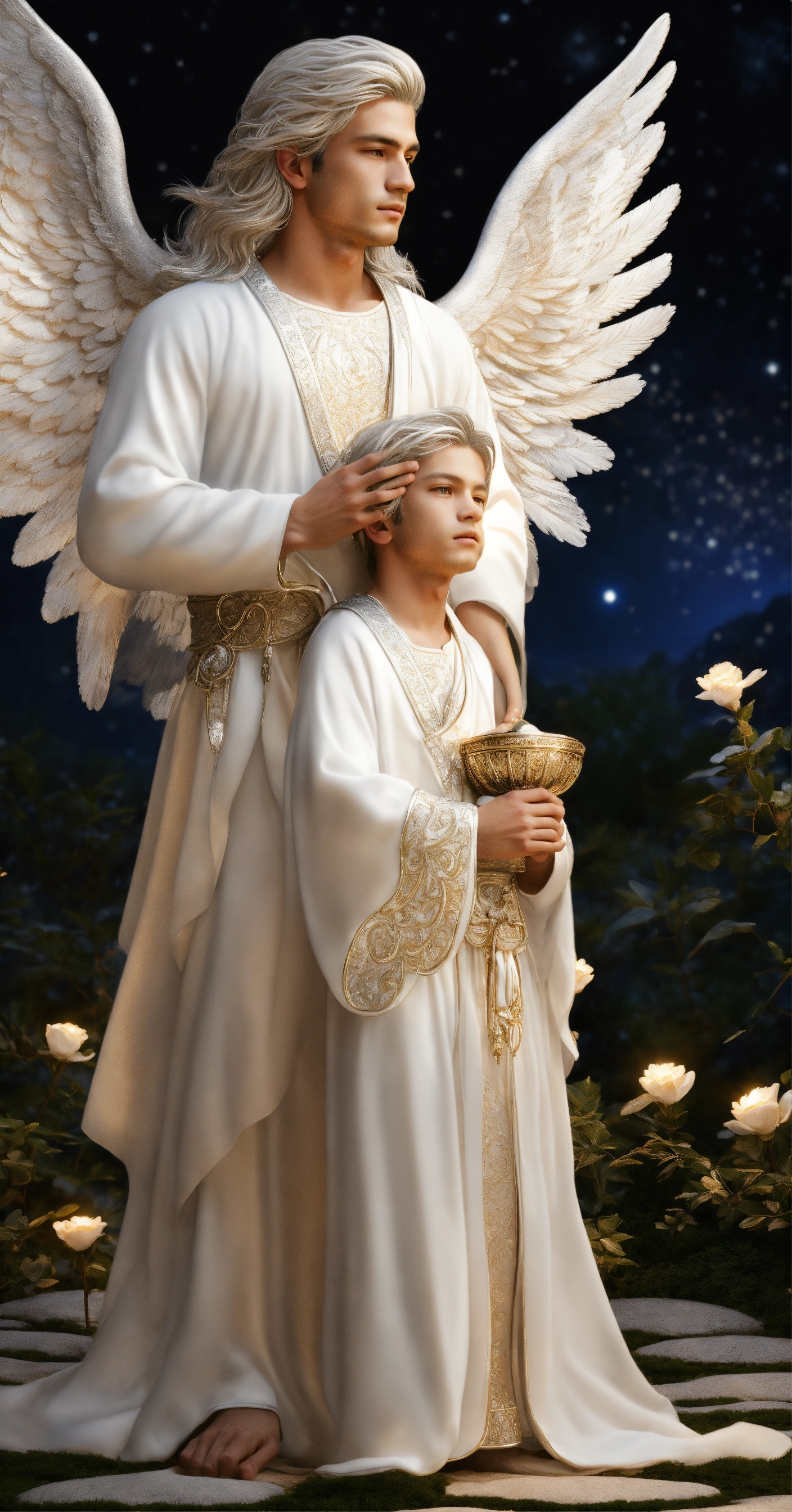 Lexica - 2 male guardian angels with detailed and luminous white angel ...