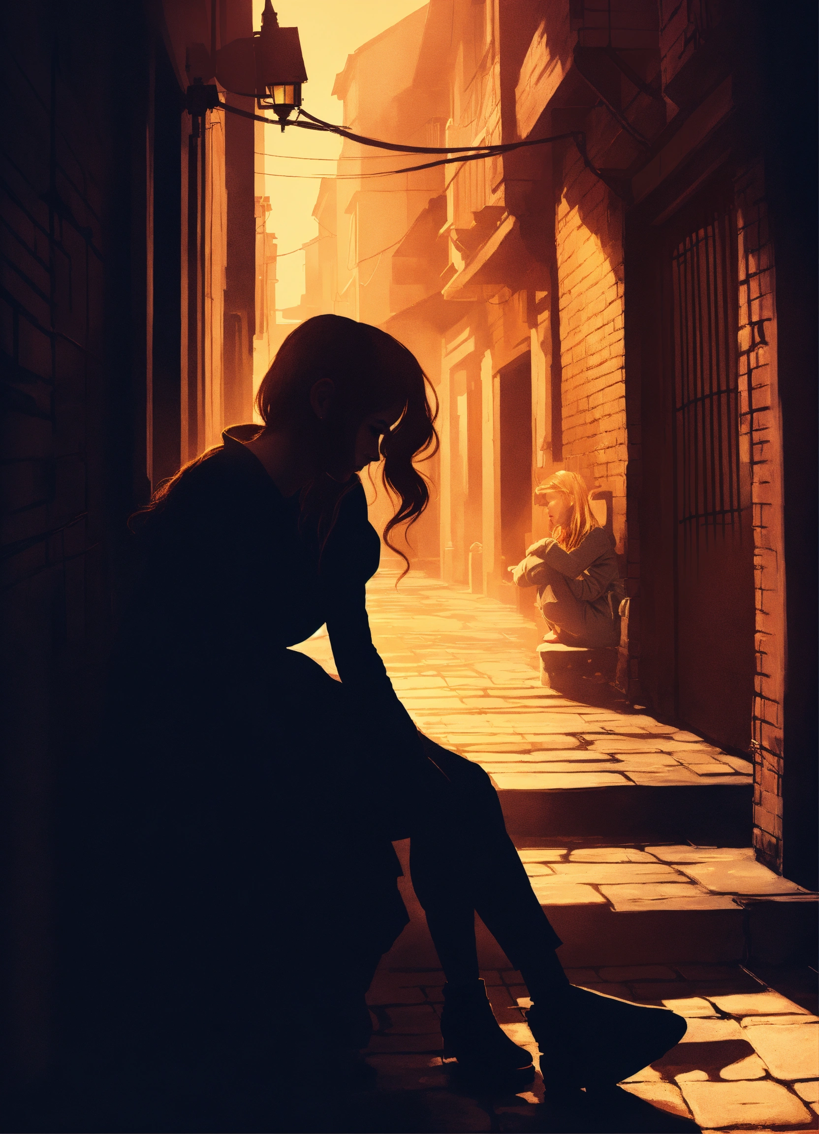 Lexica - Character concept art of a silhouetted woman sitting in the ...