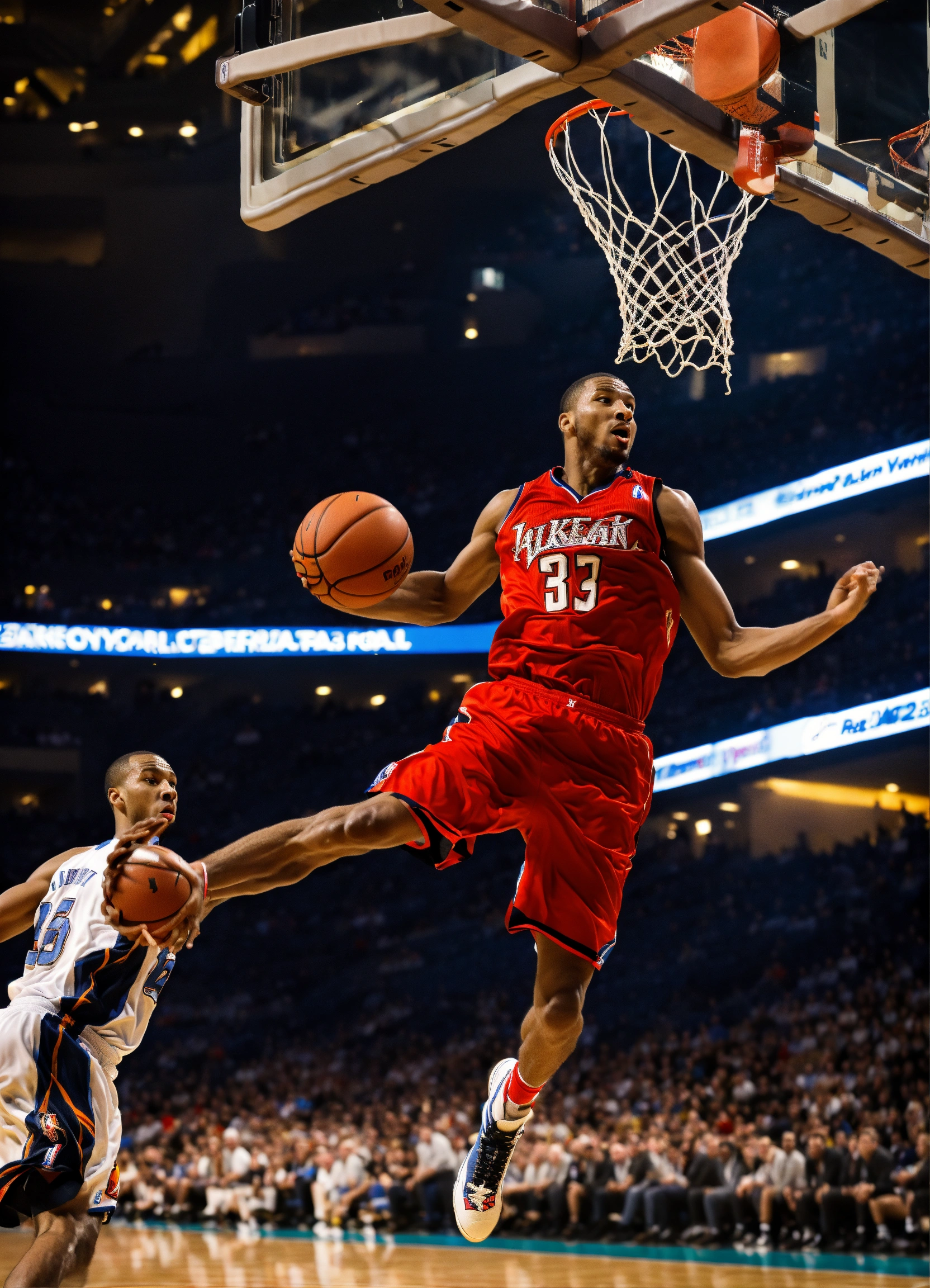 Lexica - A dynamic action shot of a professional basketball player mid ...