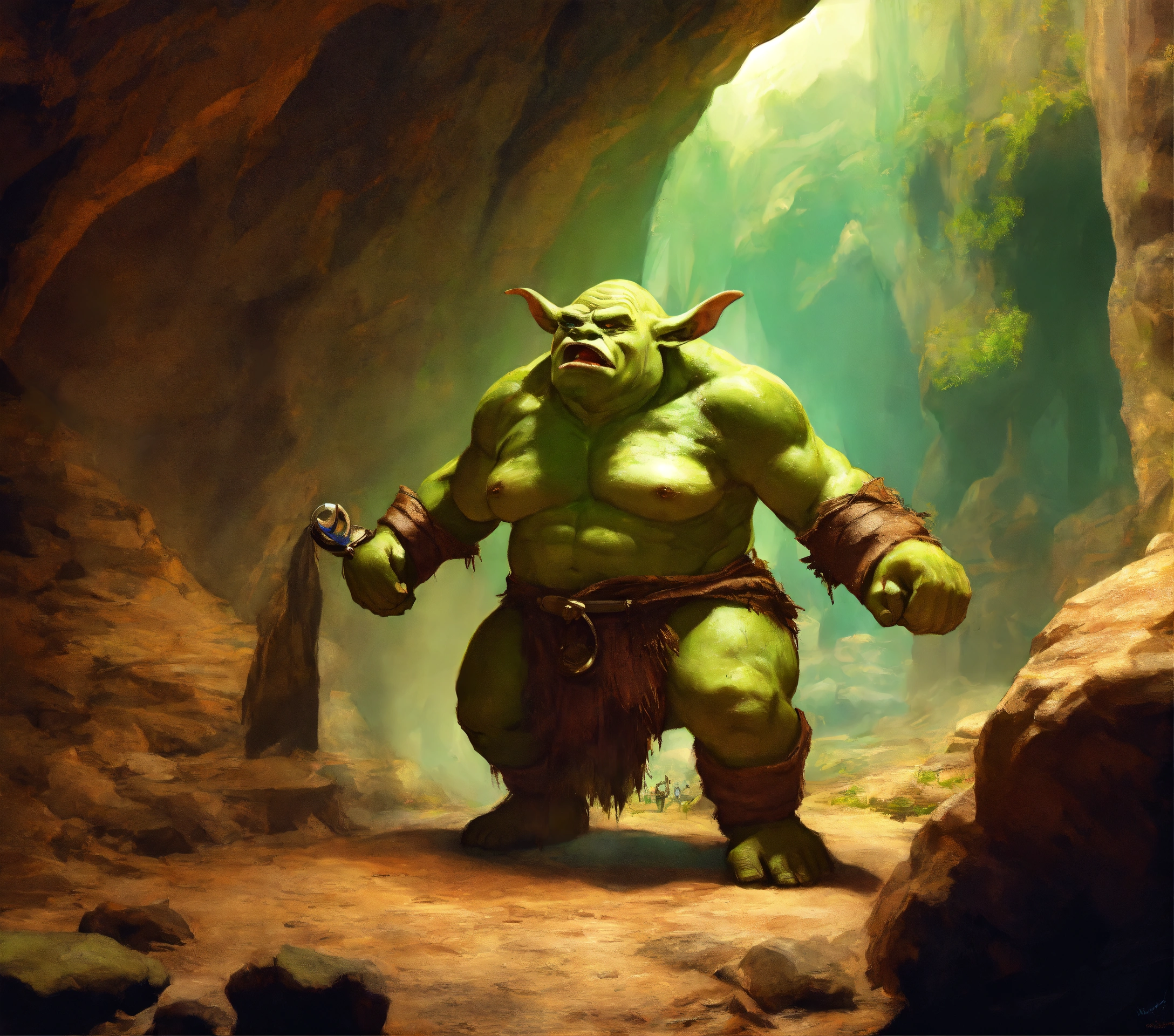 Lexica - Ogre female arguing, dirty cave, digital painting ...