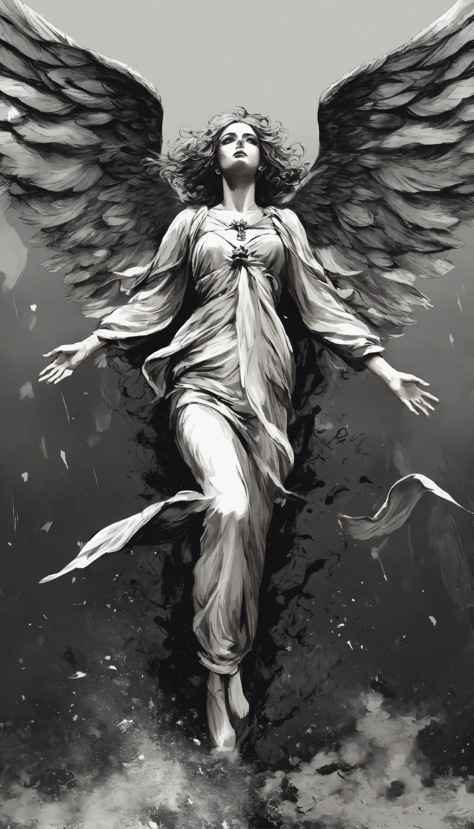 Lexica - Gothic angel falling down dynamic pose, simple stile, texture ...