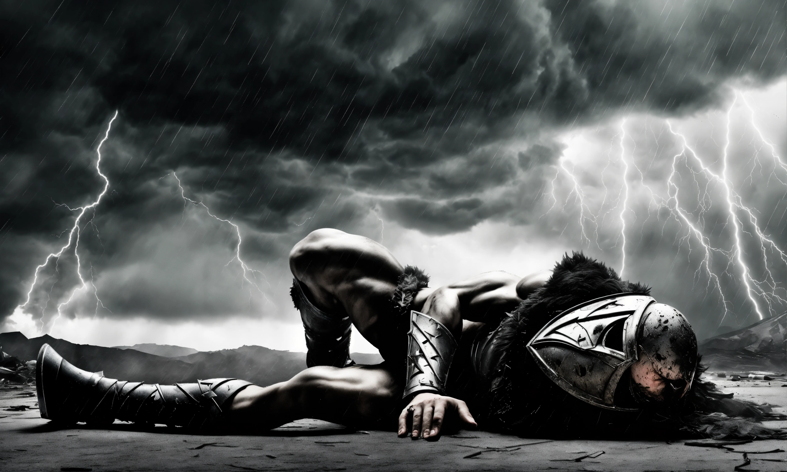 Lexica - Black and white illustration, Wide angle environmental full ...