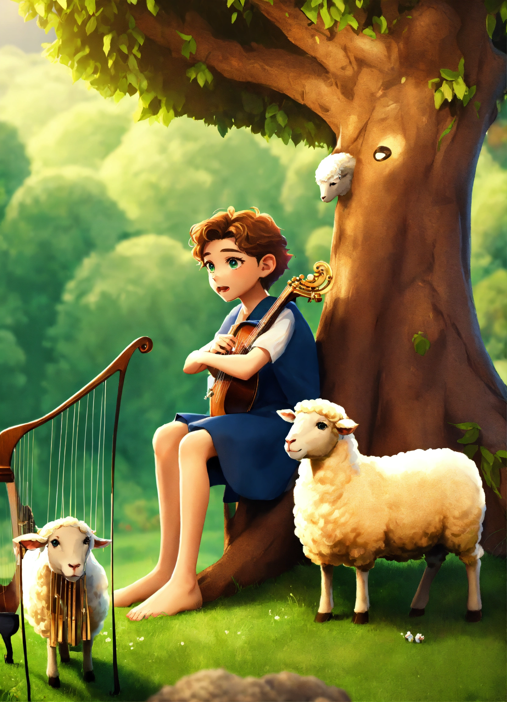 Lexica - Animation Cute boy cartoon, harp Animation , Green eyes, 15 ...