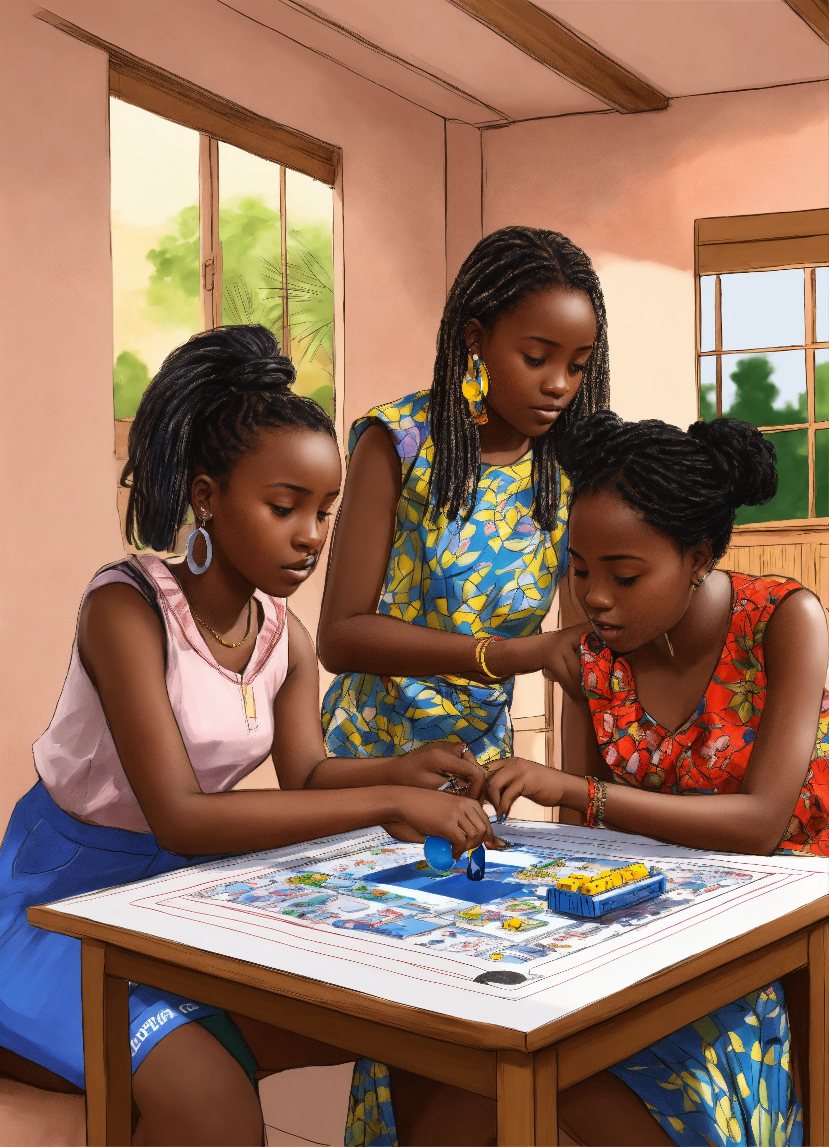 Lexica - Sketching of ghanaian girls playing game of ampe