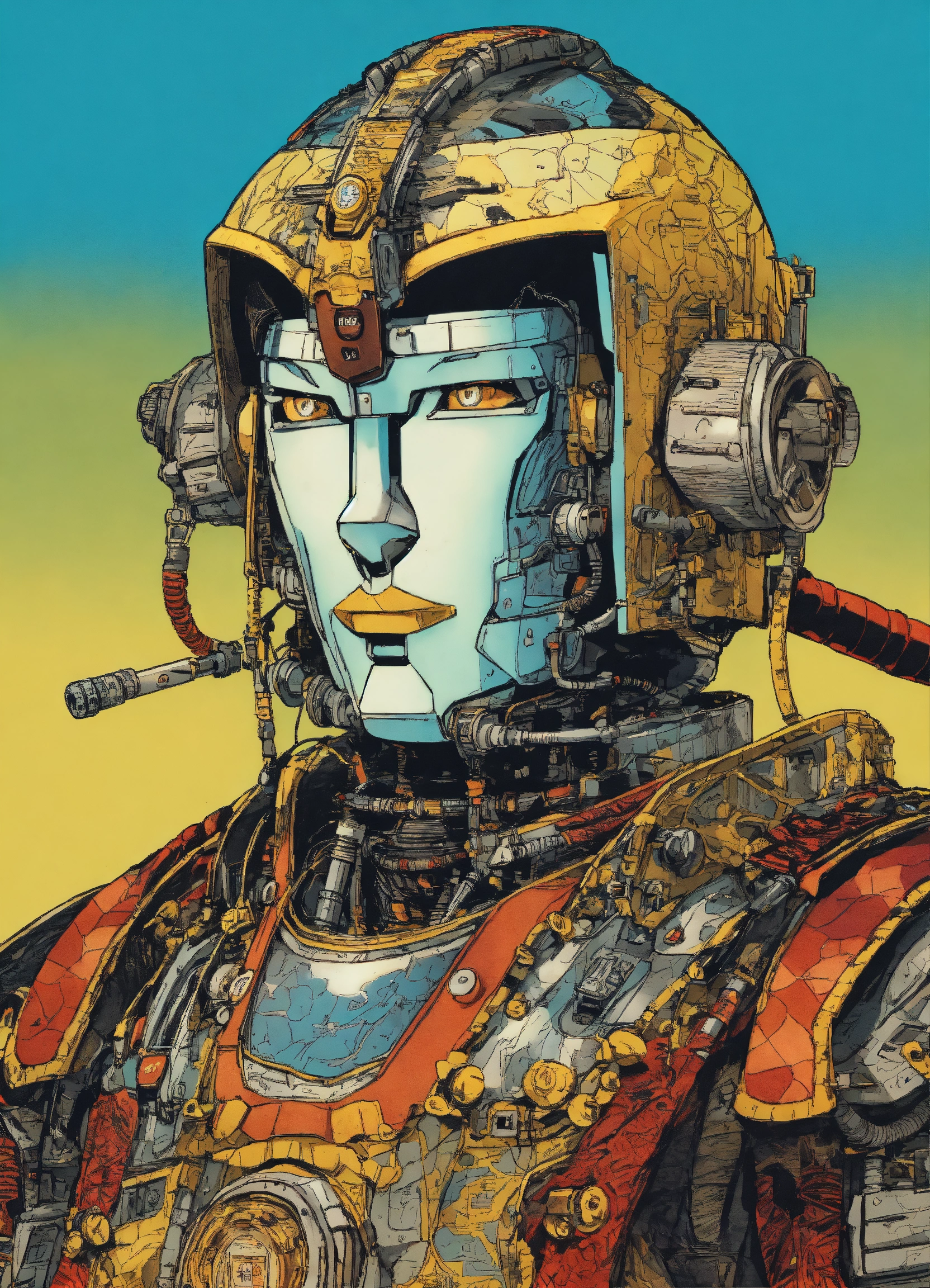 Lexica - Detailed pen and ink illustration of a samurai robot cyborg ...