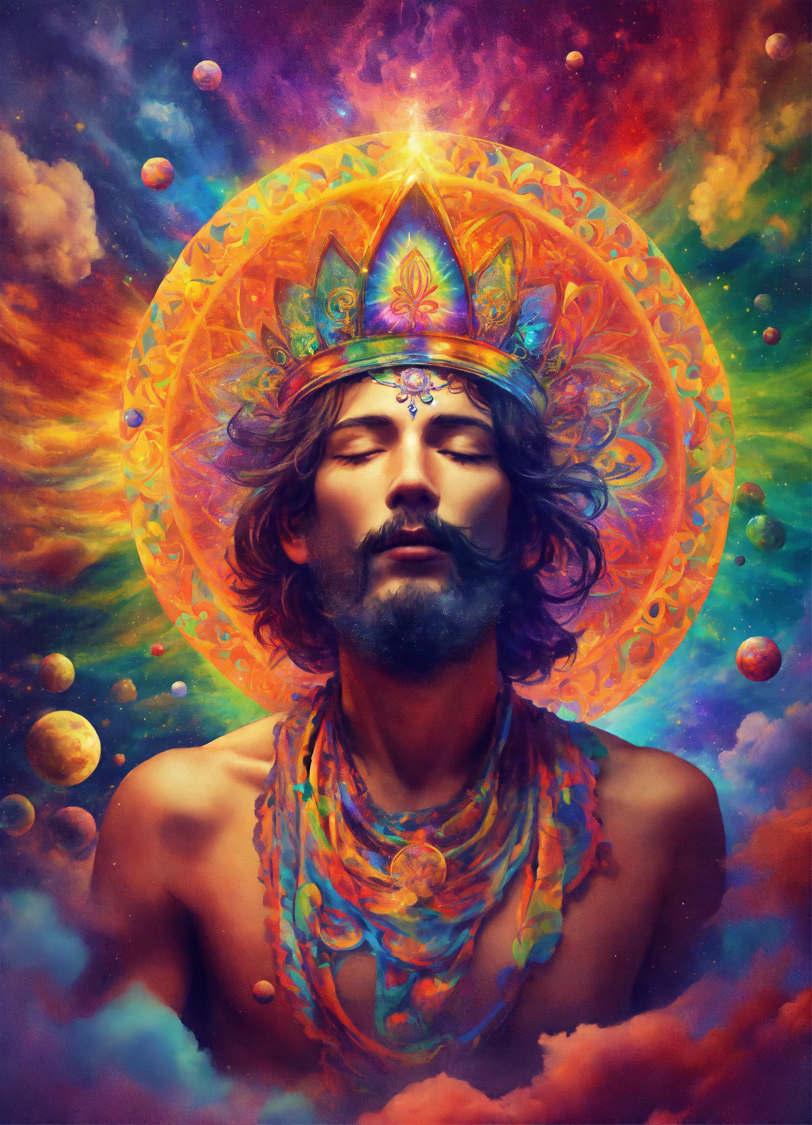 Lexica - Abstract hippy smoking dmt, with universe coming out of his ...