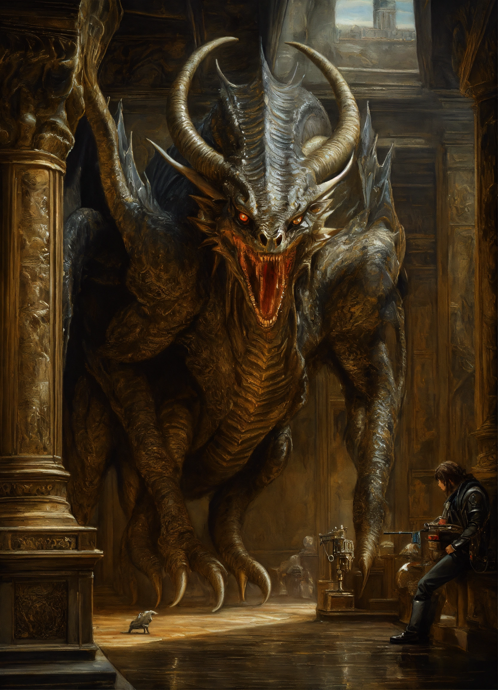 Lexica - An oil painting by H.R. Giger of a terrifying chimera, the ...