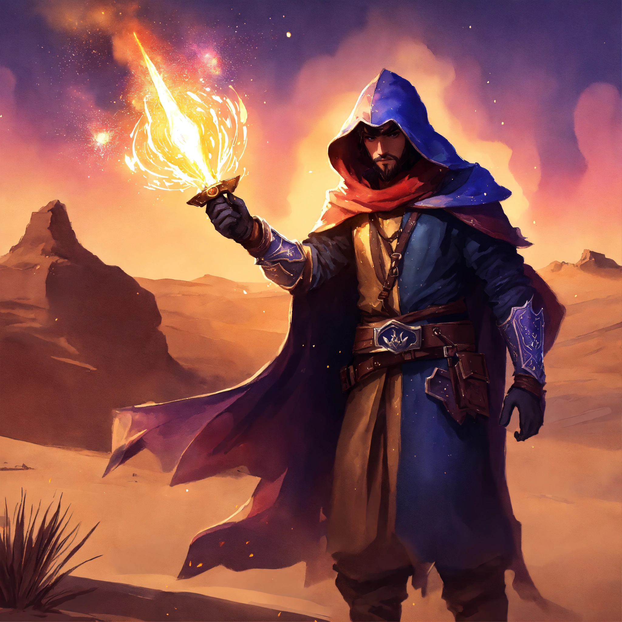 Lexica - Fantasy medieval desert assassin sorcerer with magical sparks ...