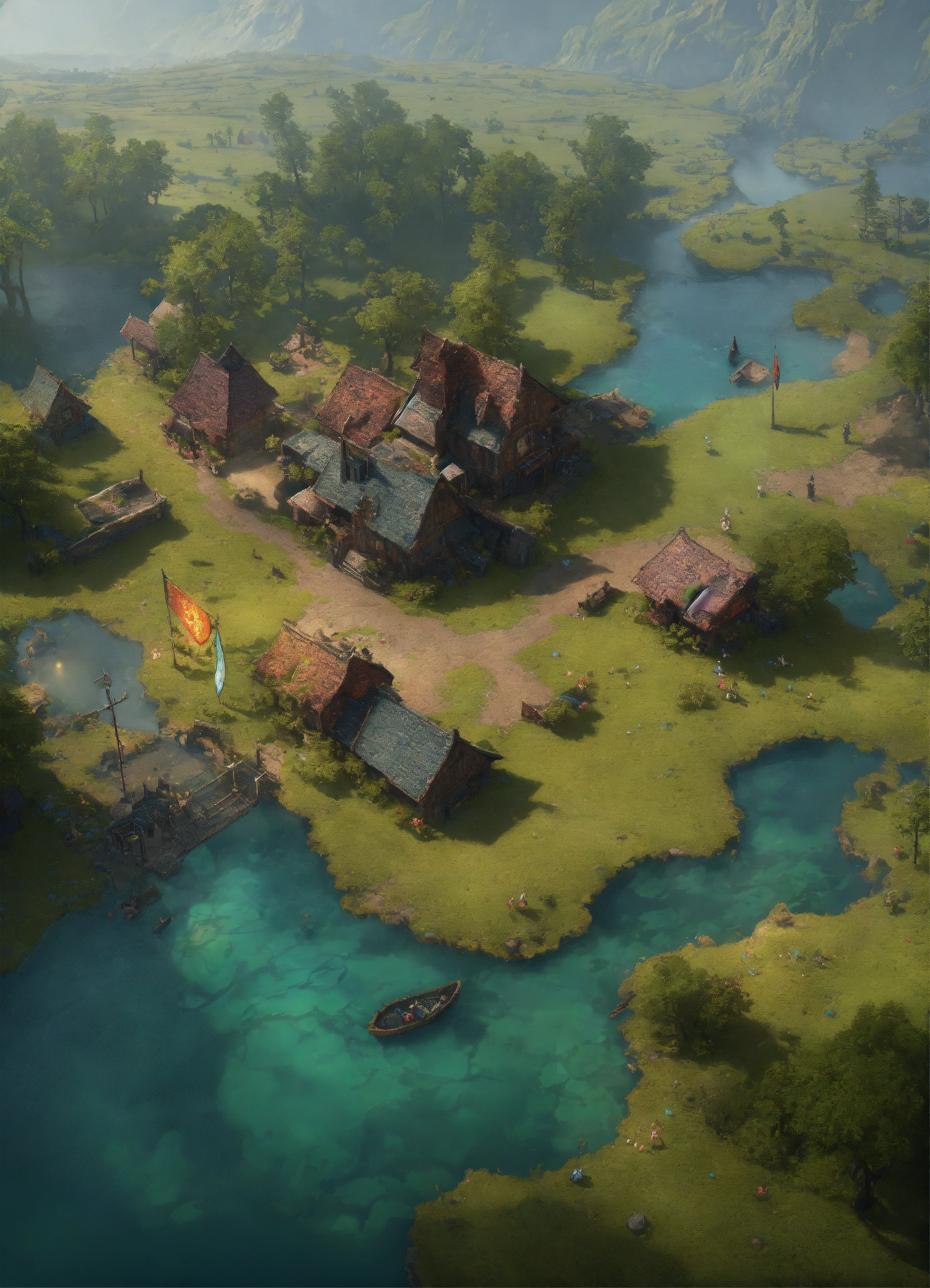 Lexica - A topdown fantasy map from 9 0 degrees angle of a bog market ...