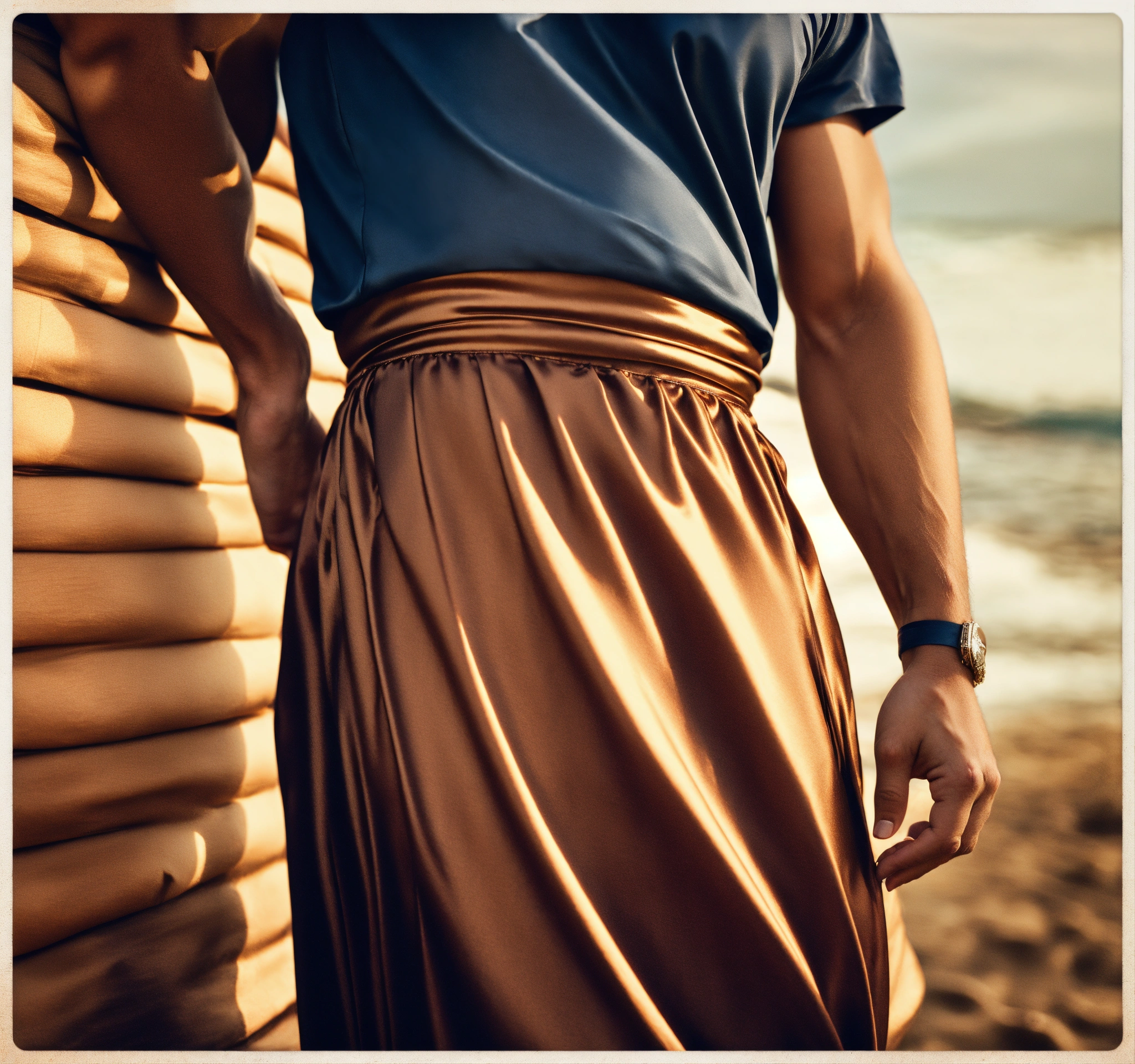 Lexica - Man wearing Satin shiny figure-hugging clingy pencil maxi ...