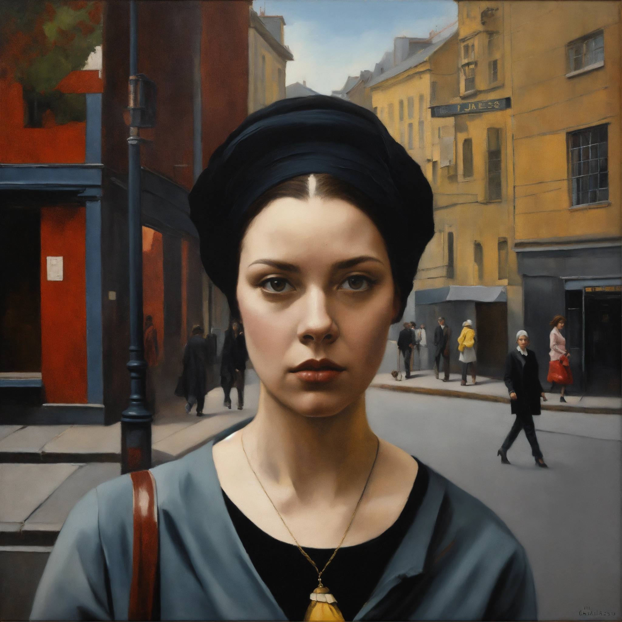 Lexica - Woman walking in the street in oil painting style charles ...