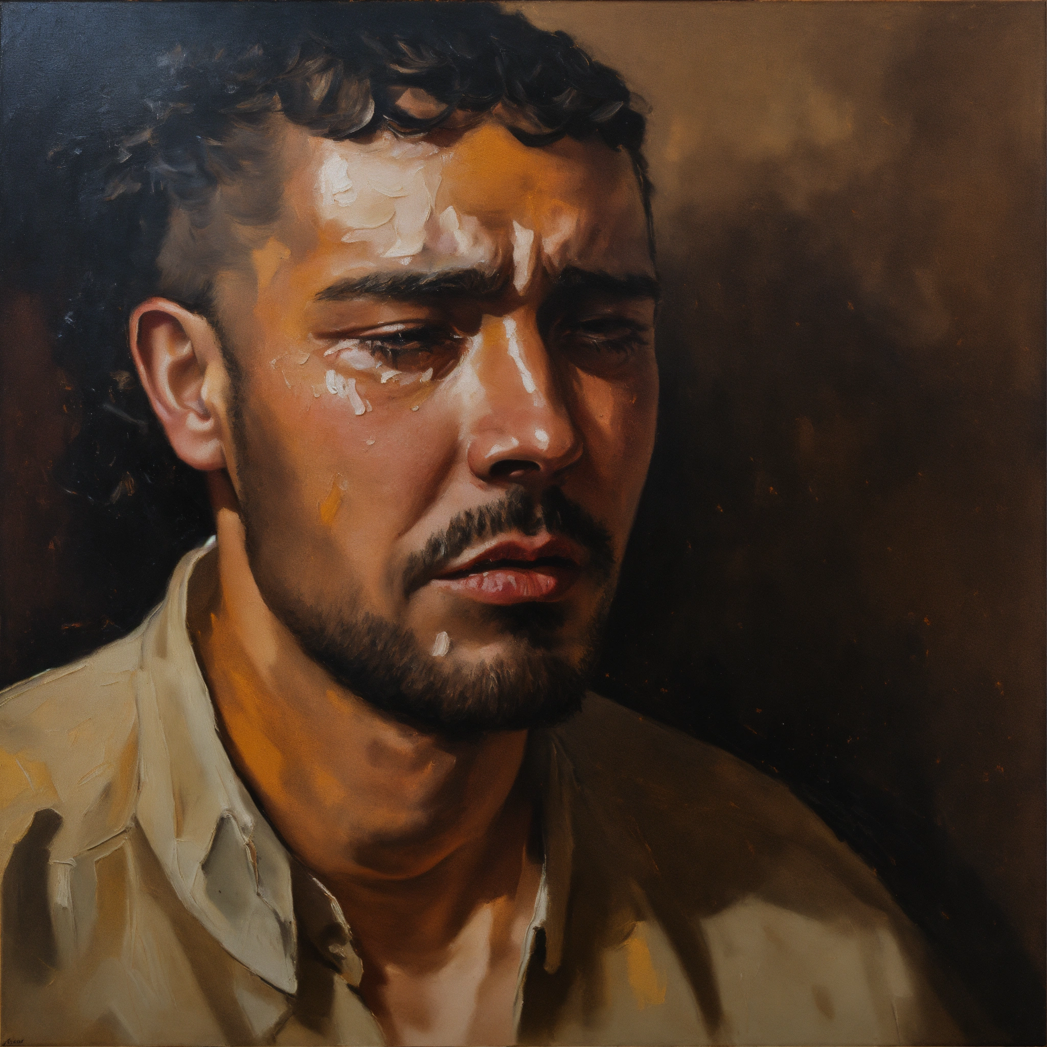 Lexica - Oil painting portrait of crying man