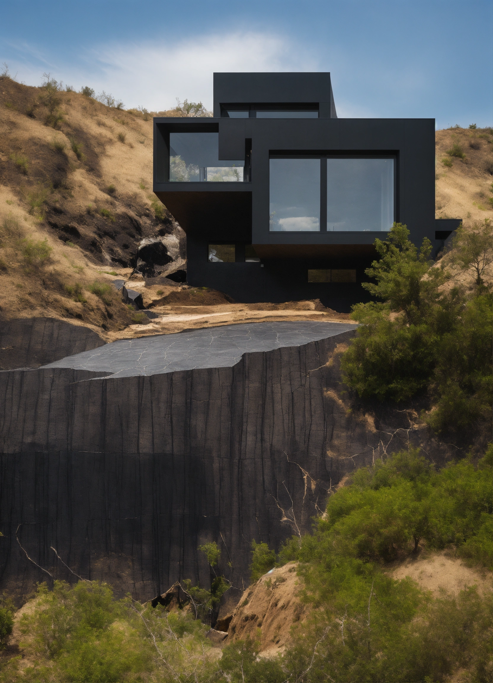 Lexica - Cracked fault lines with a huge polished black home in the ground