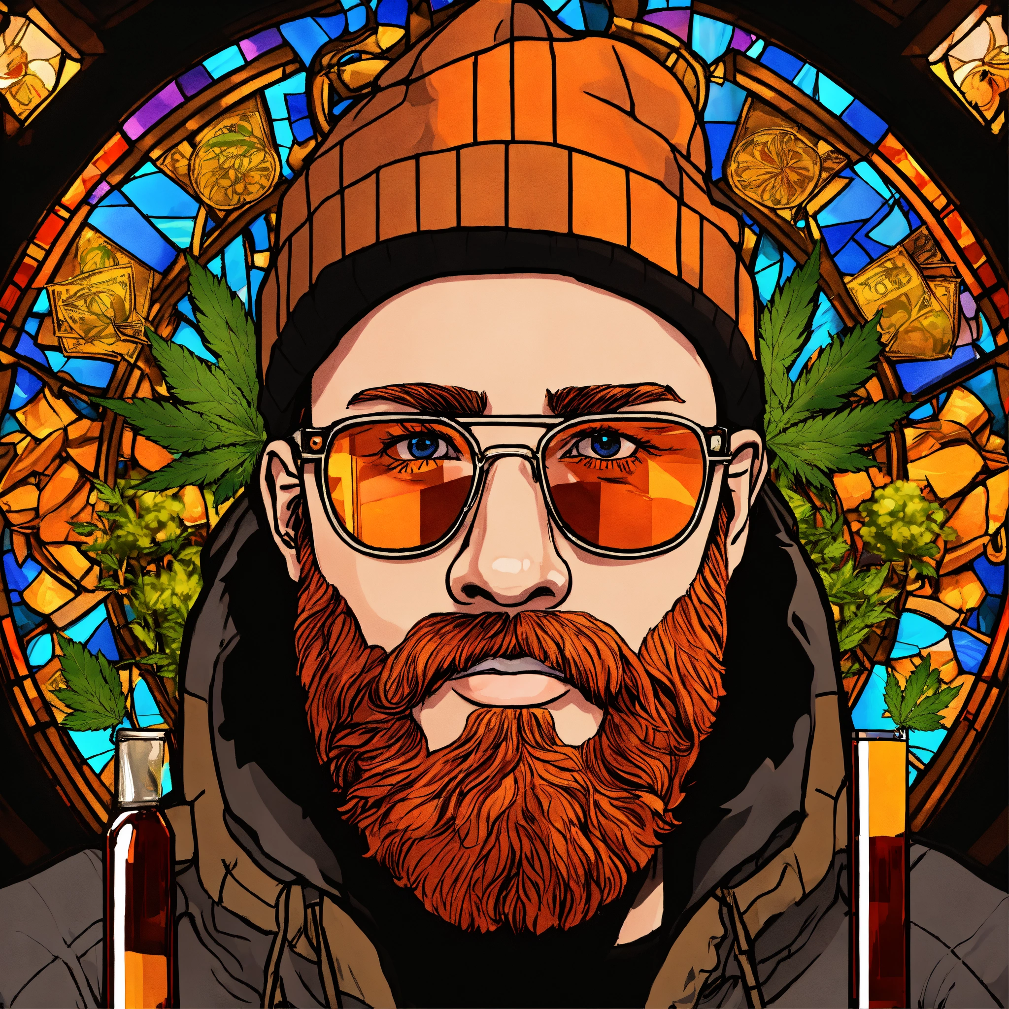 Lexica - HD, 4K, Background is a stained glass with images in the ...