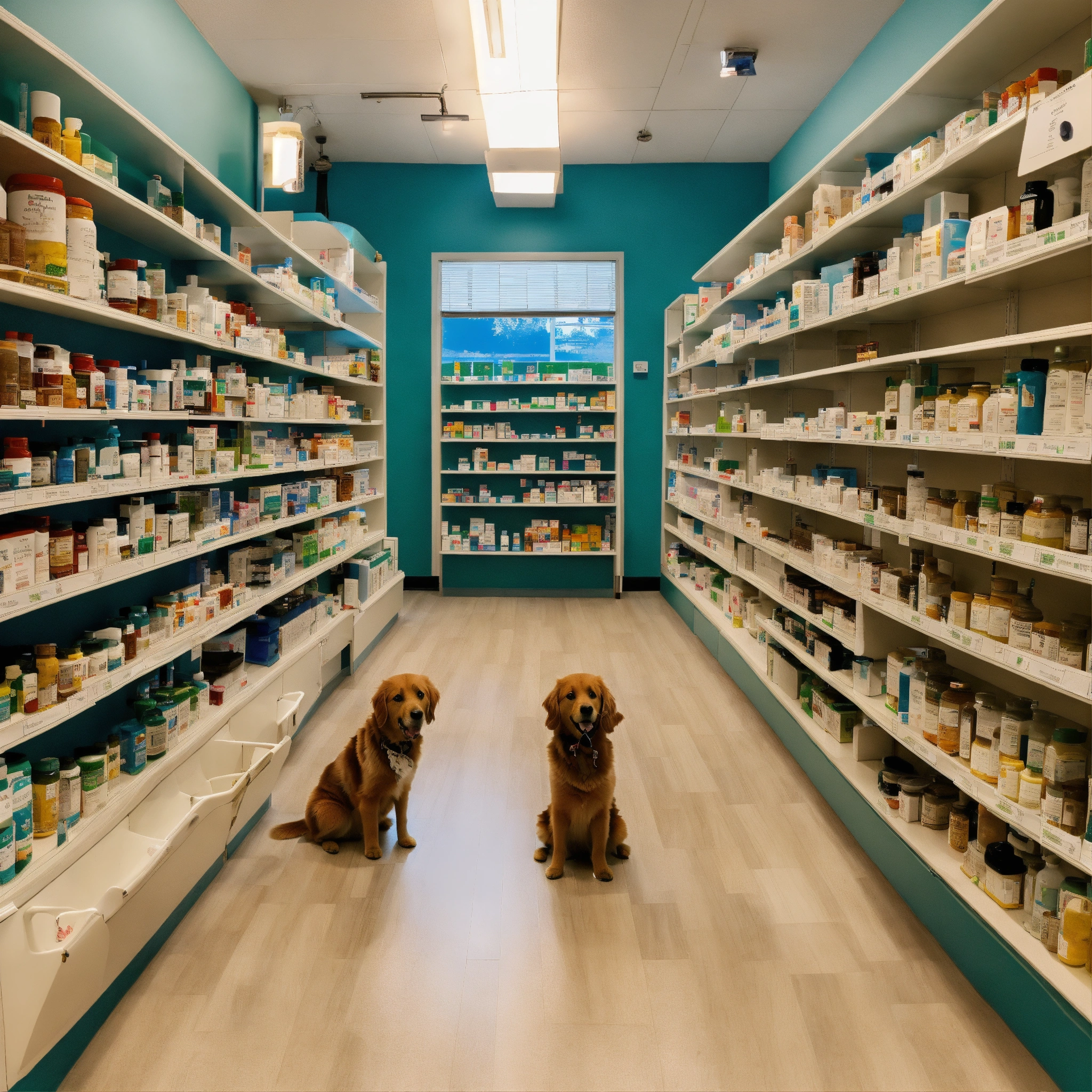 Lexica - A photo of a pet pharmacy. The pharmacy is filled with shelves ...