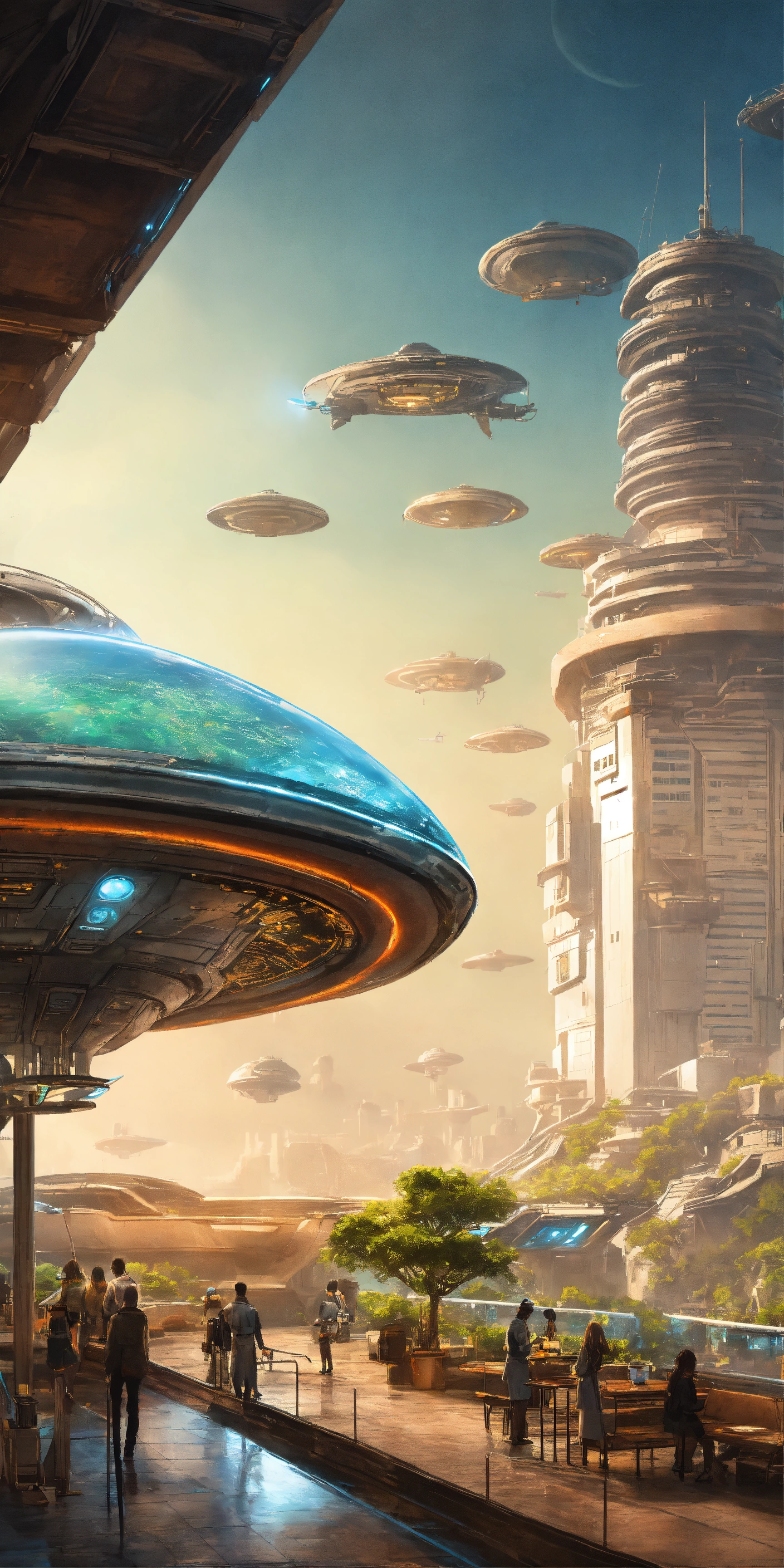 Lexica - A futuristic and alien-designed spaceship landing in an Earth ...