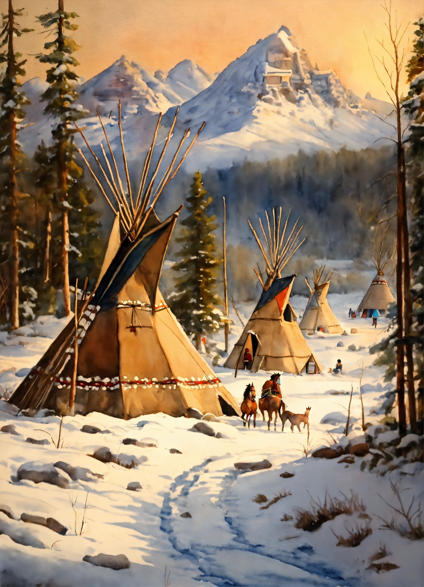 Lexica - Create a realistic, detailed, watercolor painting of a Native ...