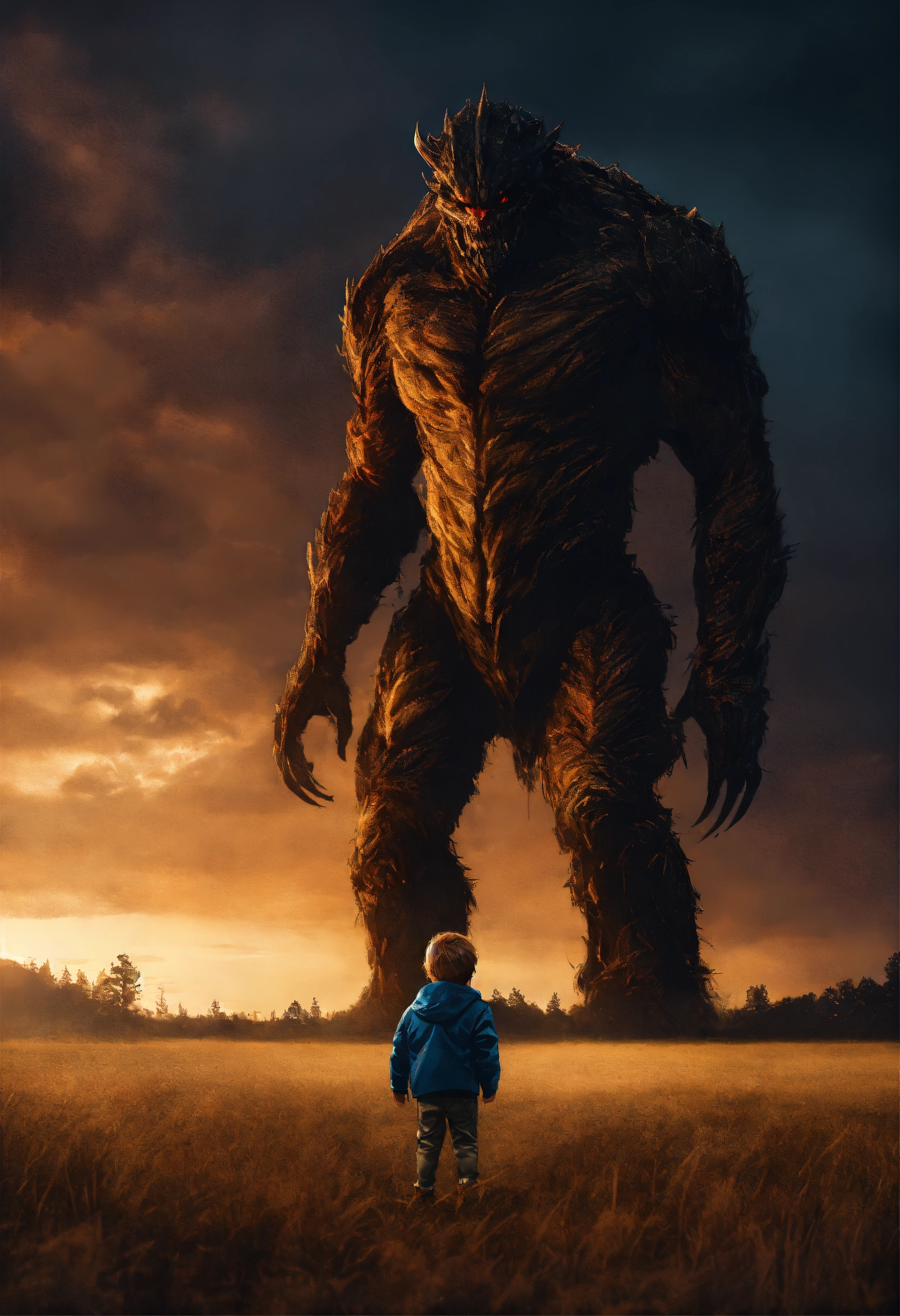 Lexica - Terrifying gigantic monster looming over small child in an ...