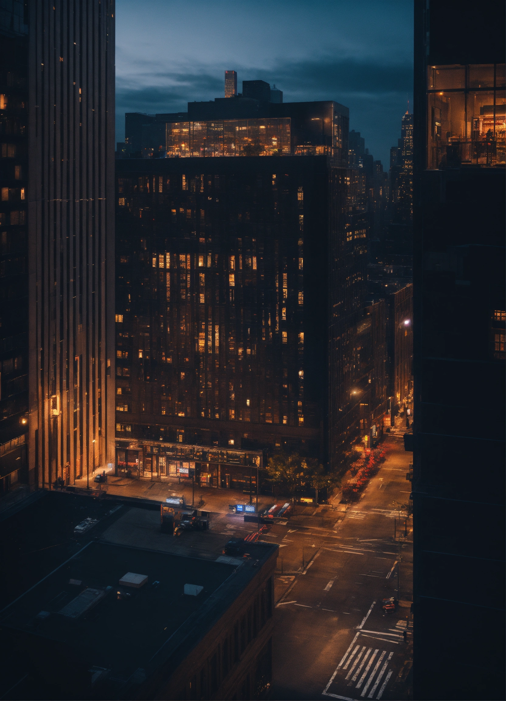 Lexica - Hyper realist night street with modern building seen from ...