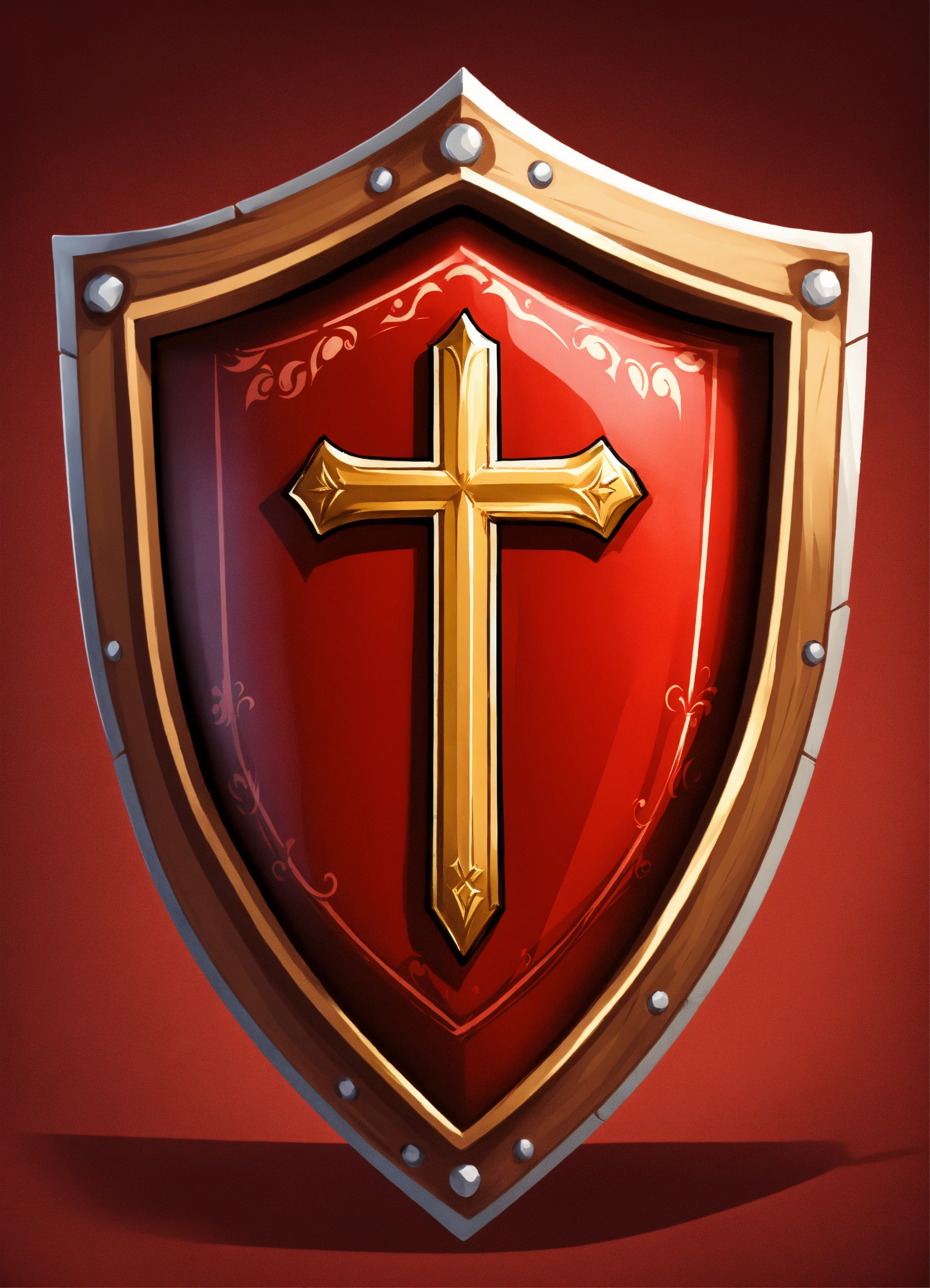 Lexica - Battle shield game icon, bible style, 2d cartoon, red accent