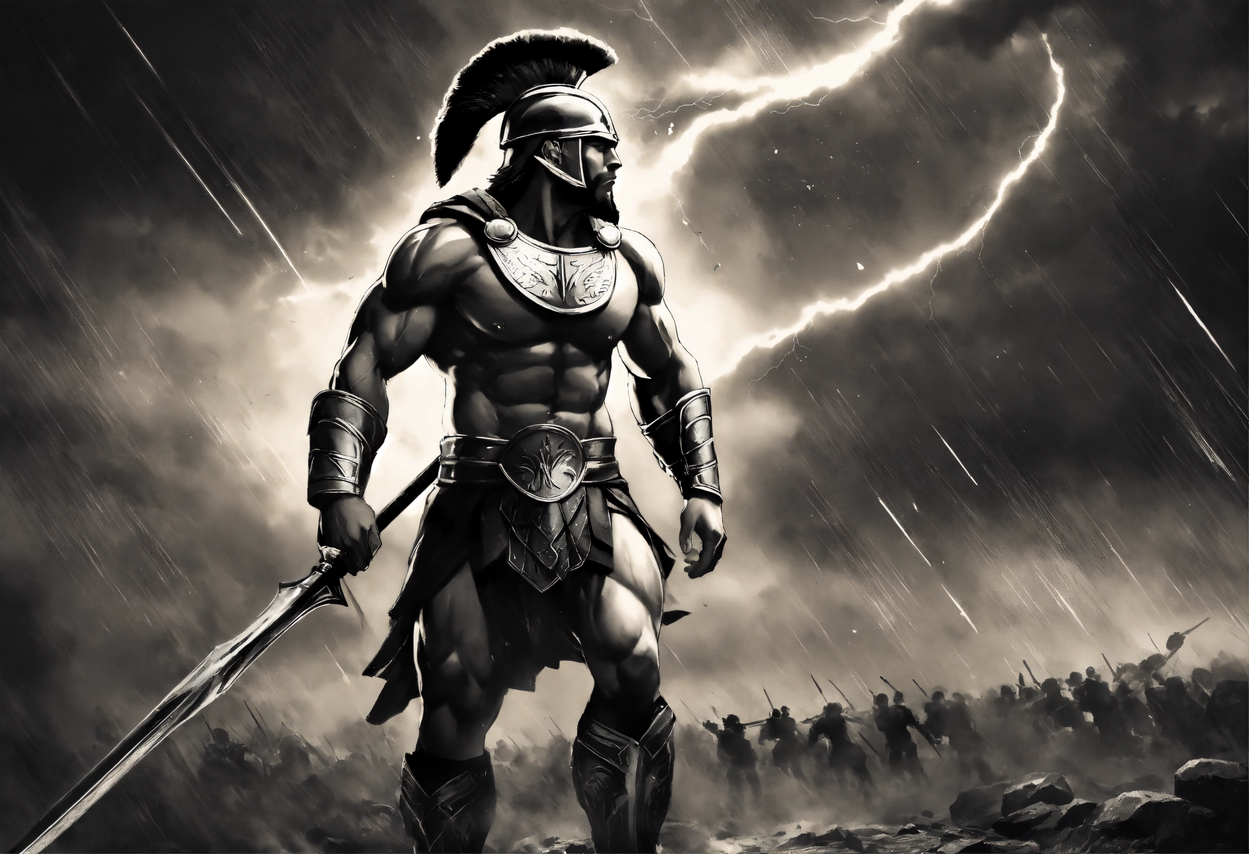 Lexica - A black and white illustration of masculine man marching ...