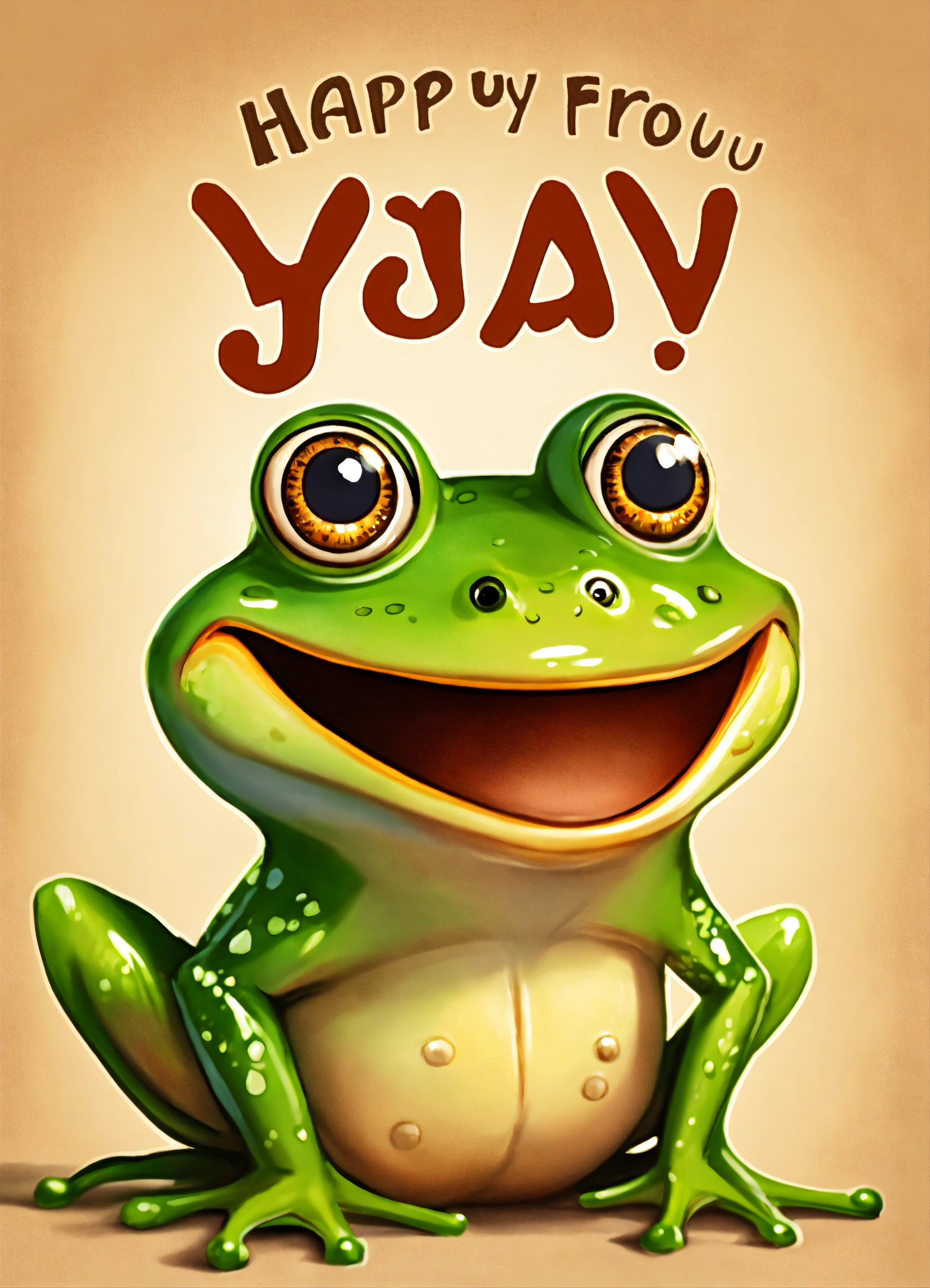 Lexica - A happy frog with text on top saying "yay", cute style, word ...