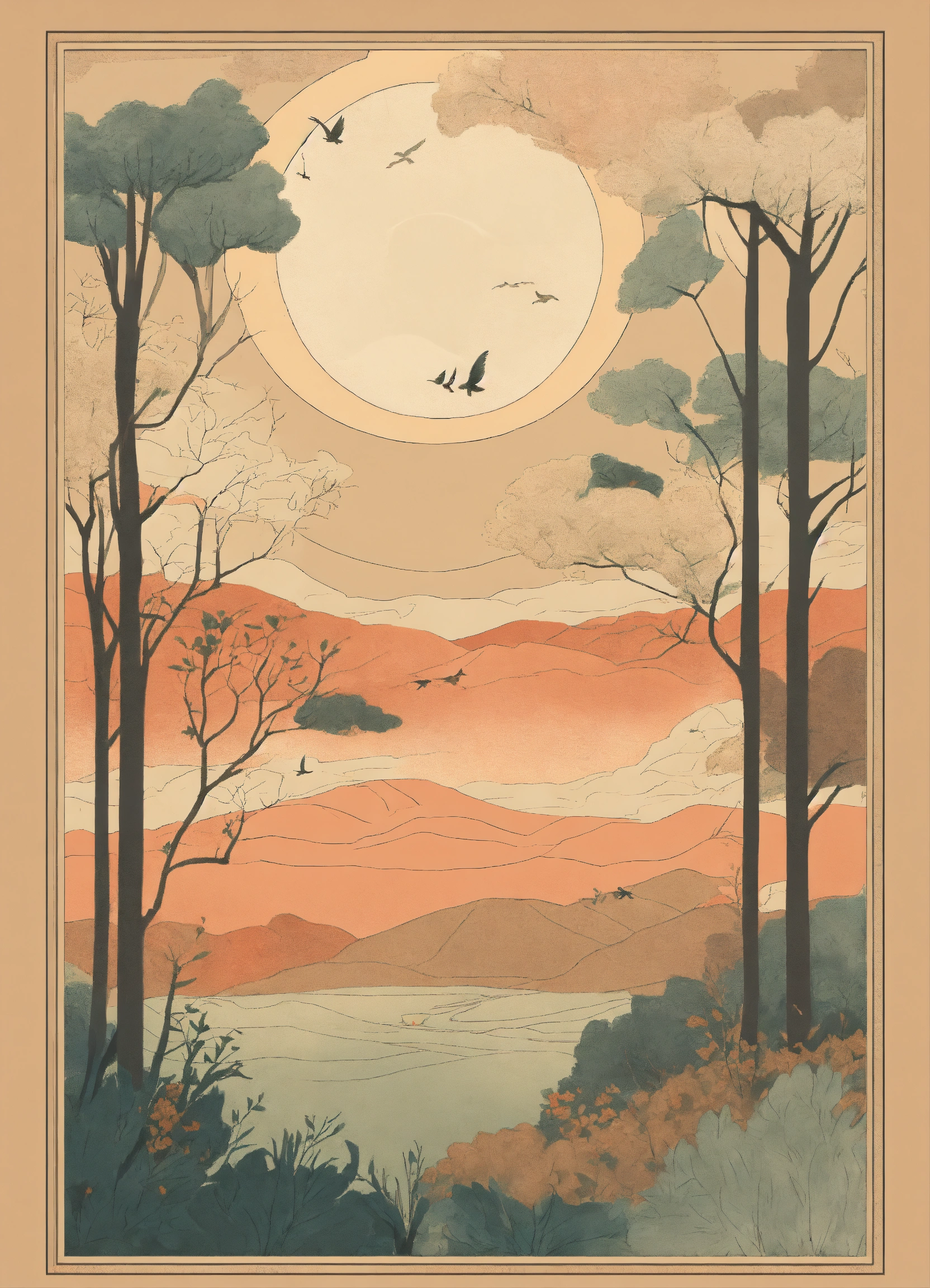 Lexica - Minimalist vintage drawing, serene muted colors, european ...