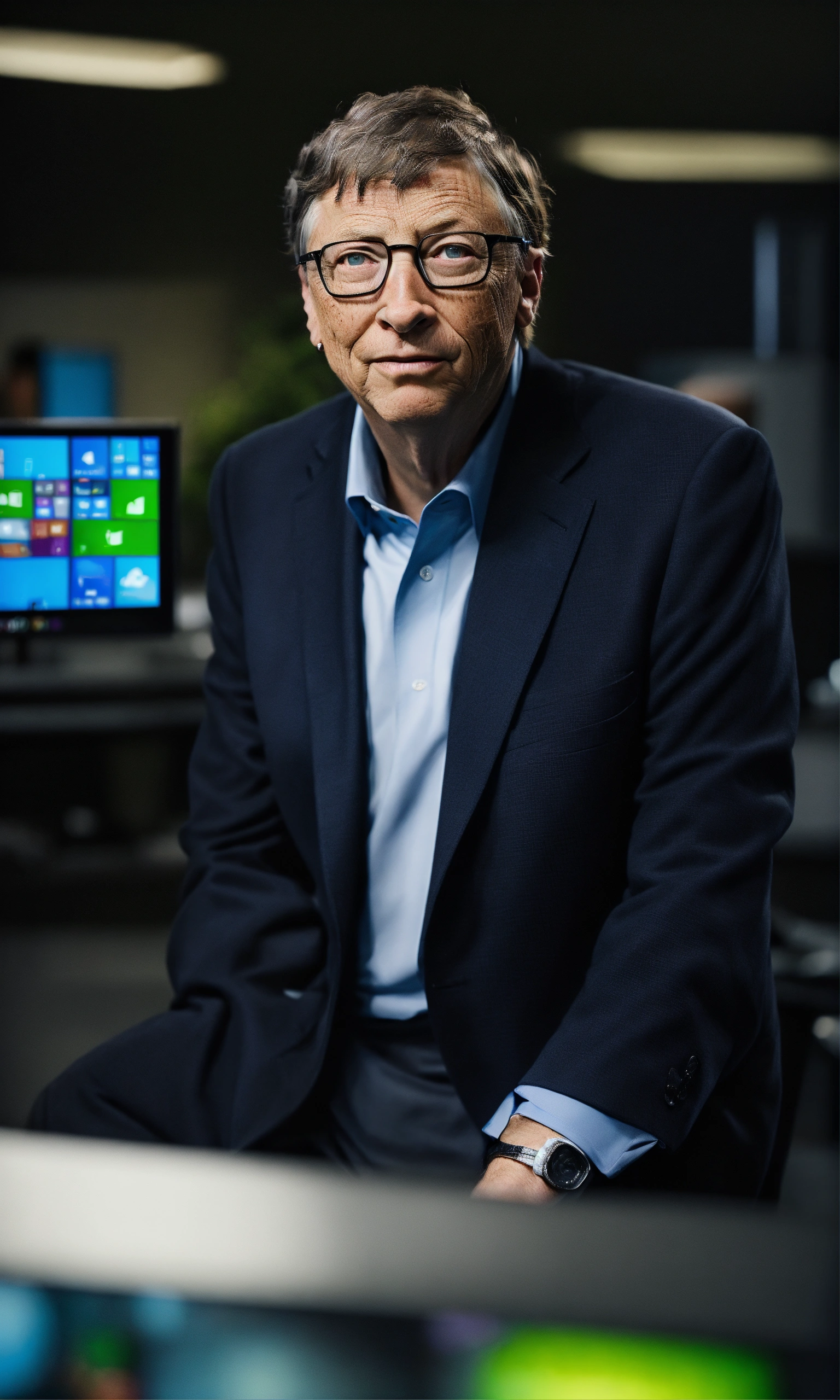 Lexica - Image of bill gates, on Microsoft premises, facing at camera ...