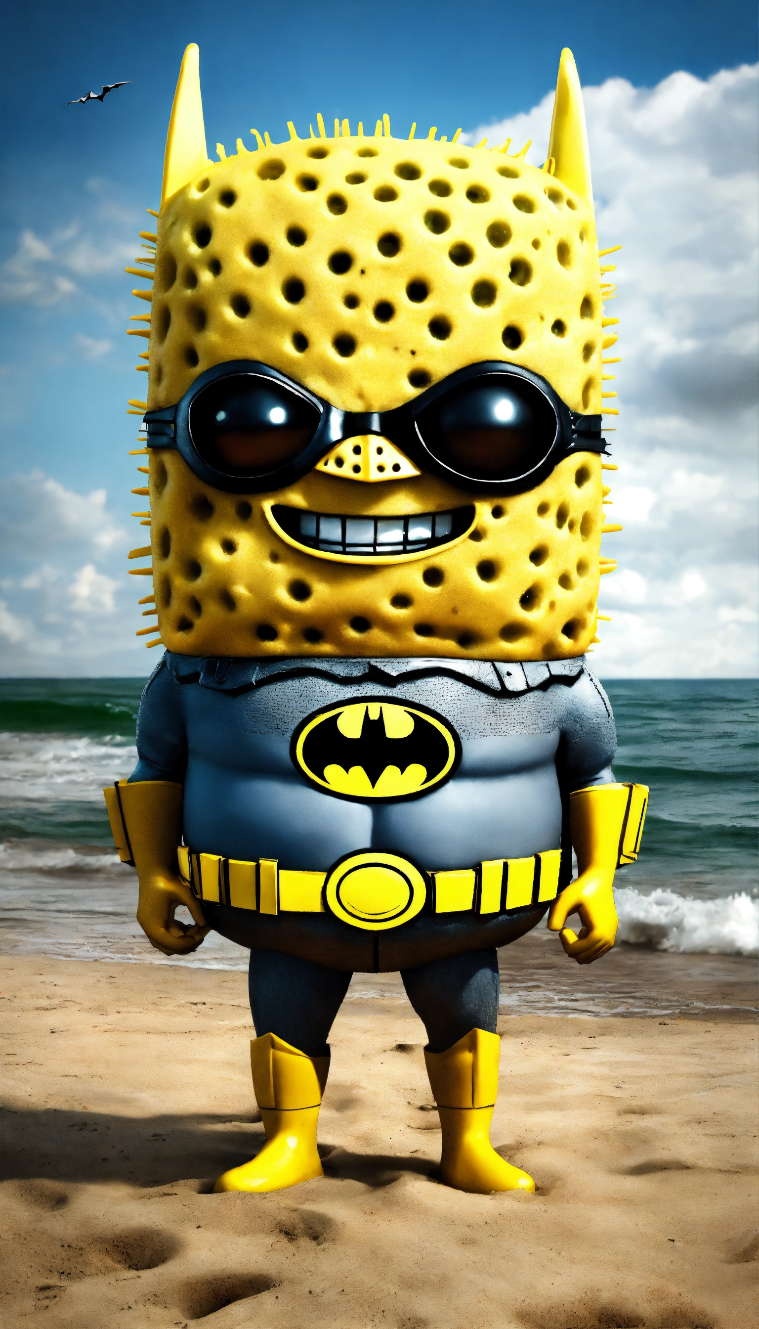 Lexica - Realistic, batman skinned spongebob, in the beach, amazing ...