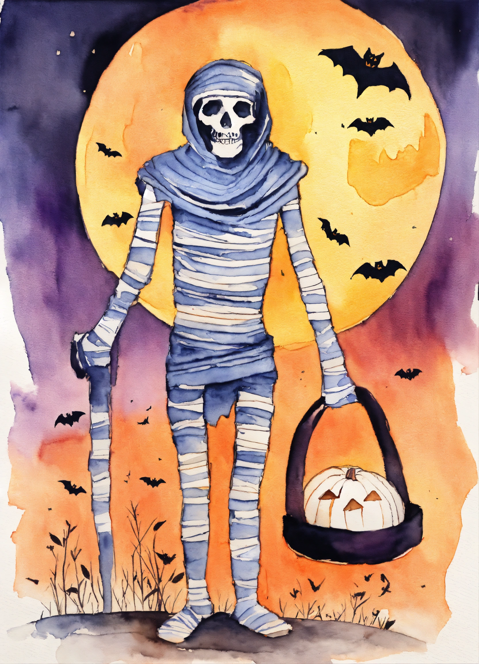 Lexica - Halloween mummy watercolor