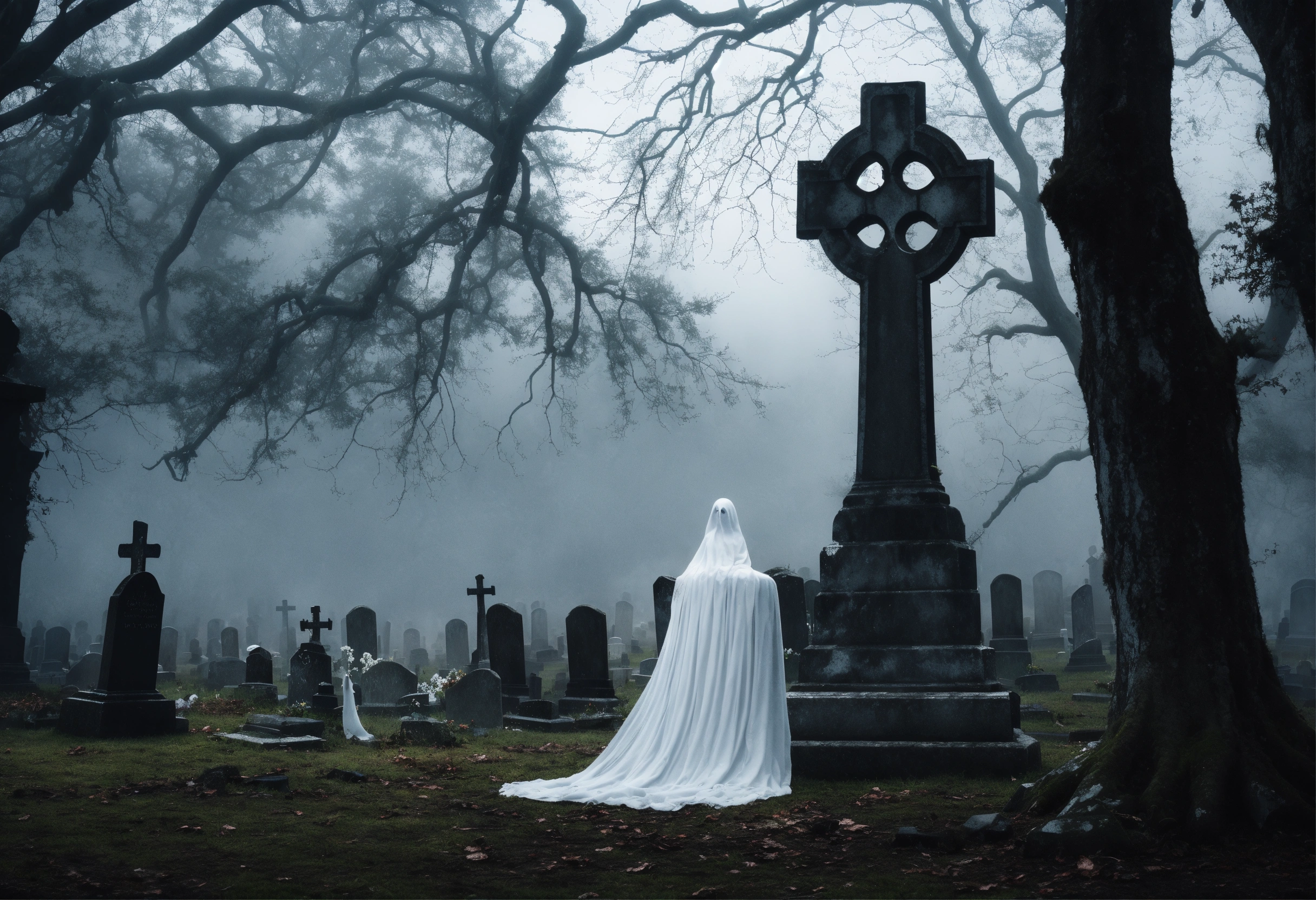 Lexica - Create a digital art piece featuring a white ghost sitting on ...