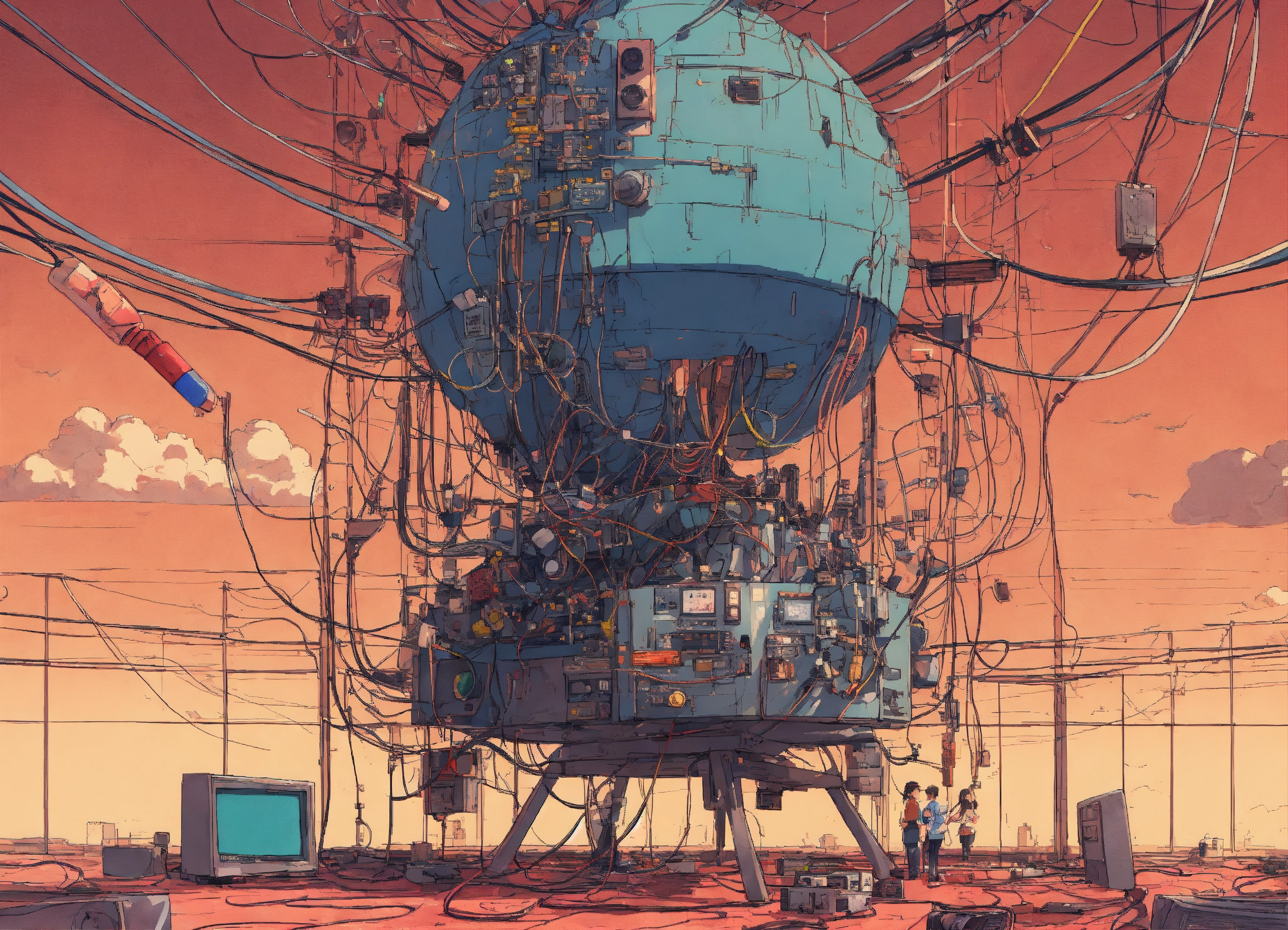 Lexica - Bomb with lots of wires and cables, anime illustration