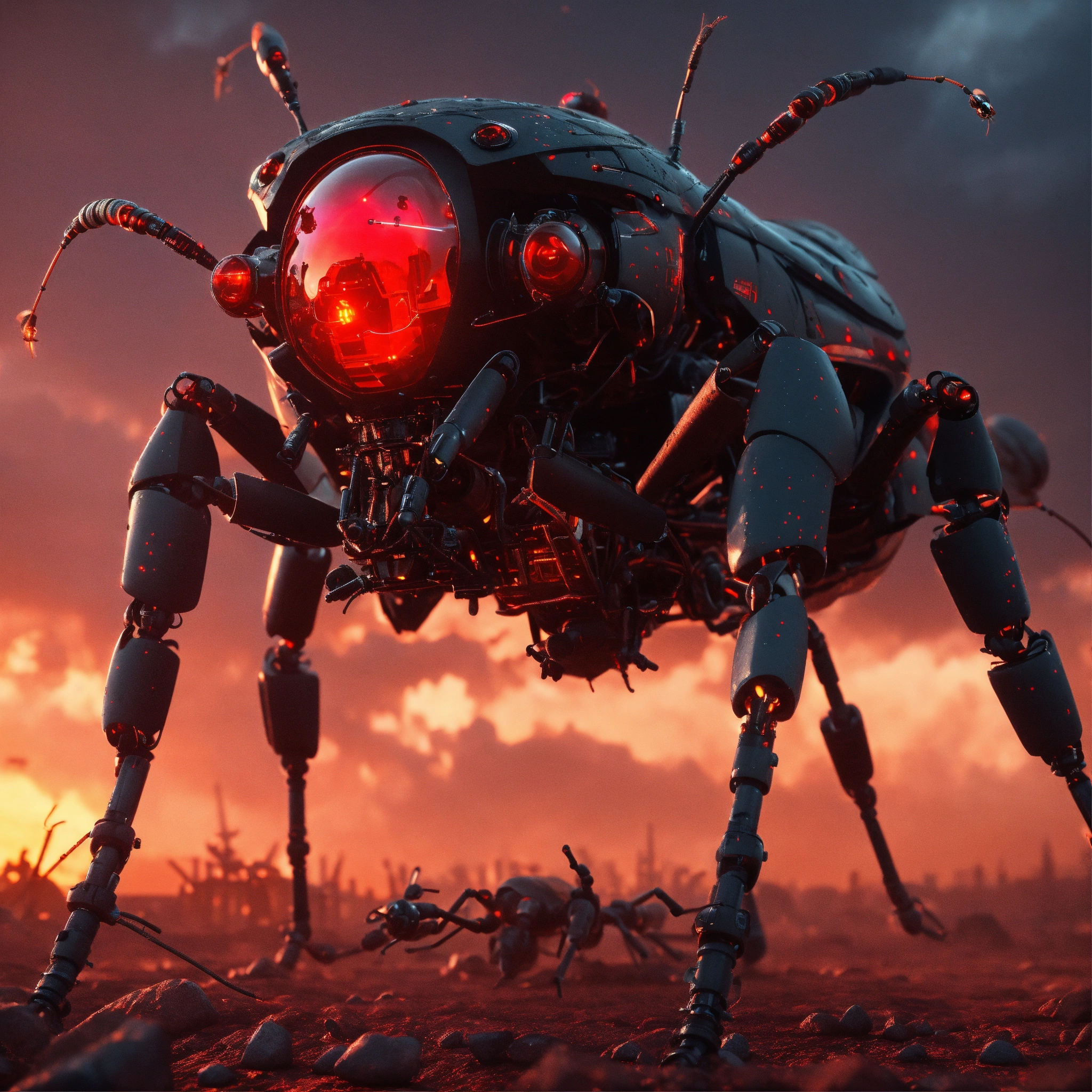 Lexica - Large black mean ant faced bio-robotic hornets with red eyes ...