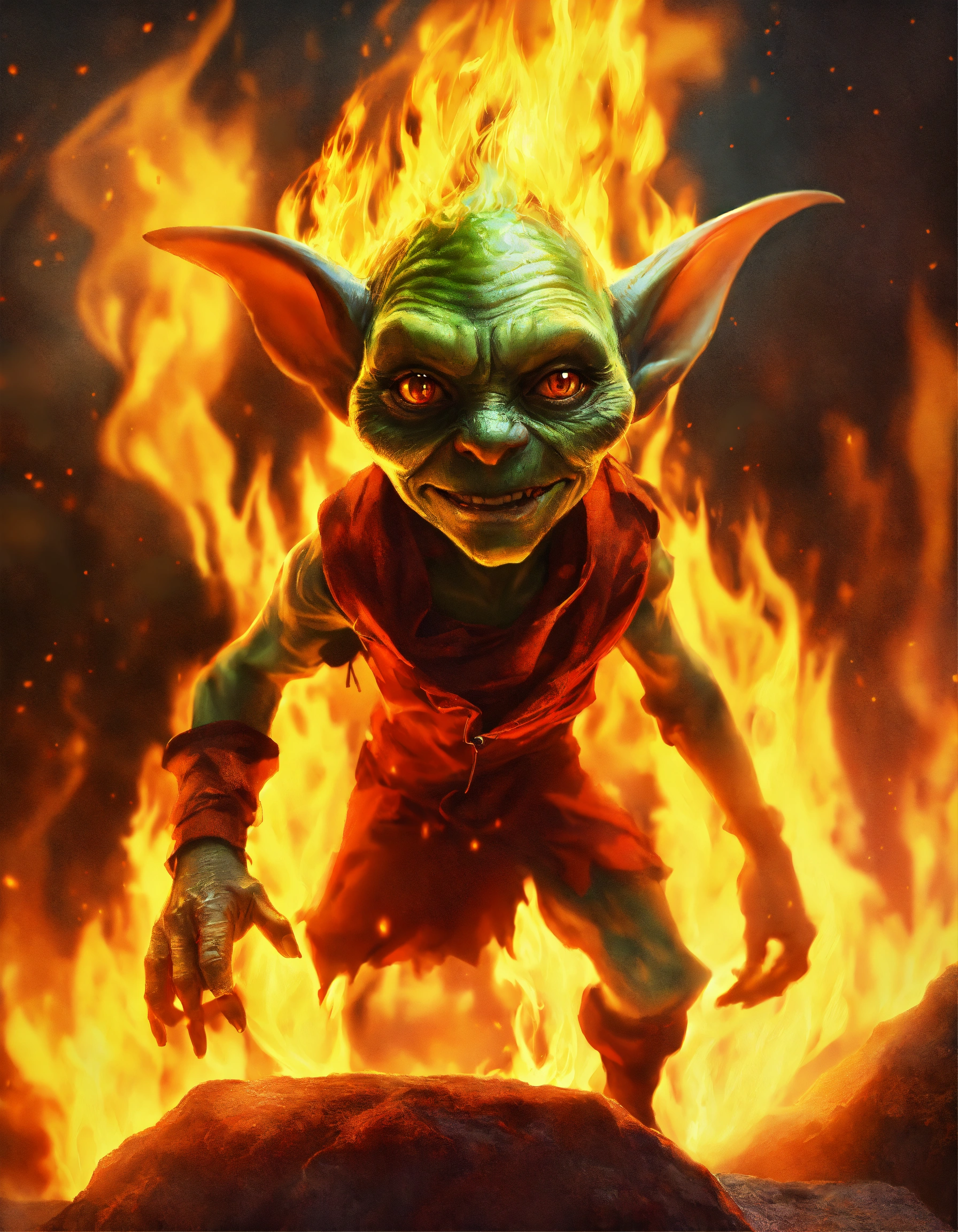 Lexica - Spirit of a goblin in fire, eyes in fire, digital painting ...