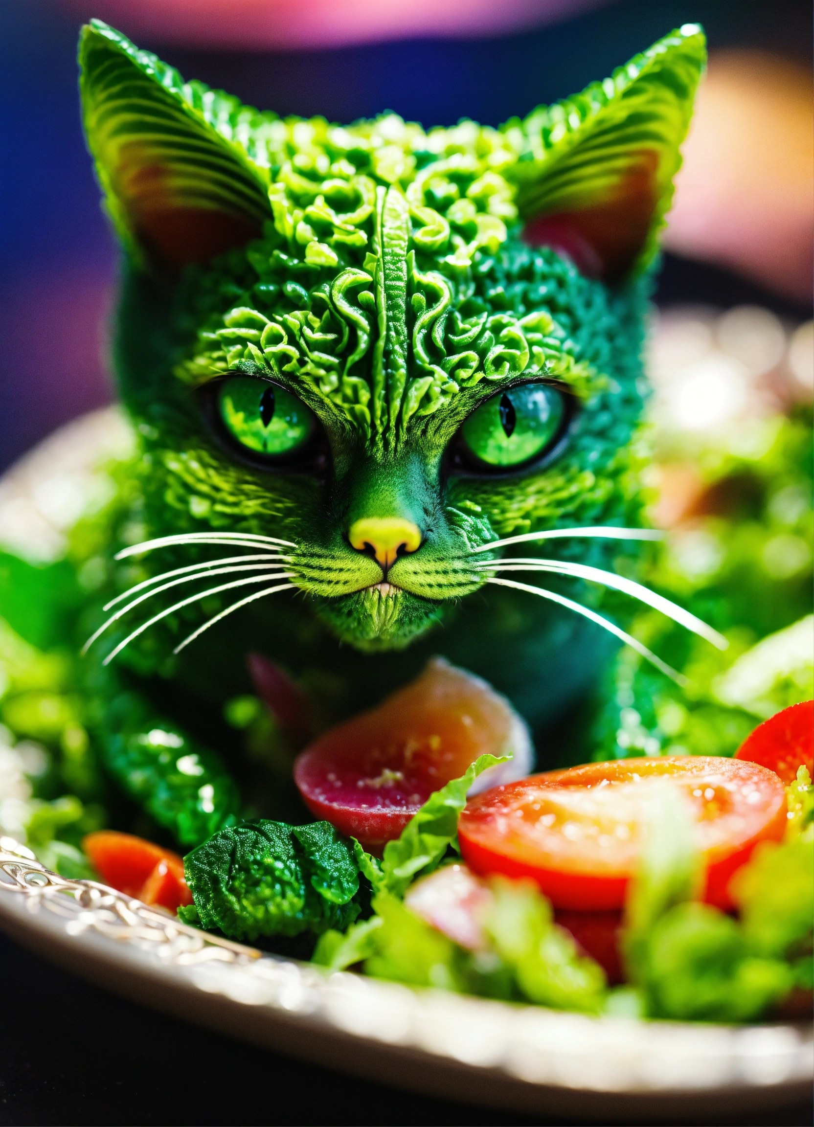Lexica - Alien green cat, enjoys eating salad, intricate details* 3D ...