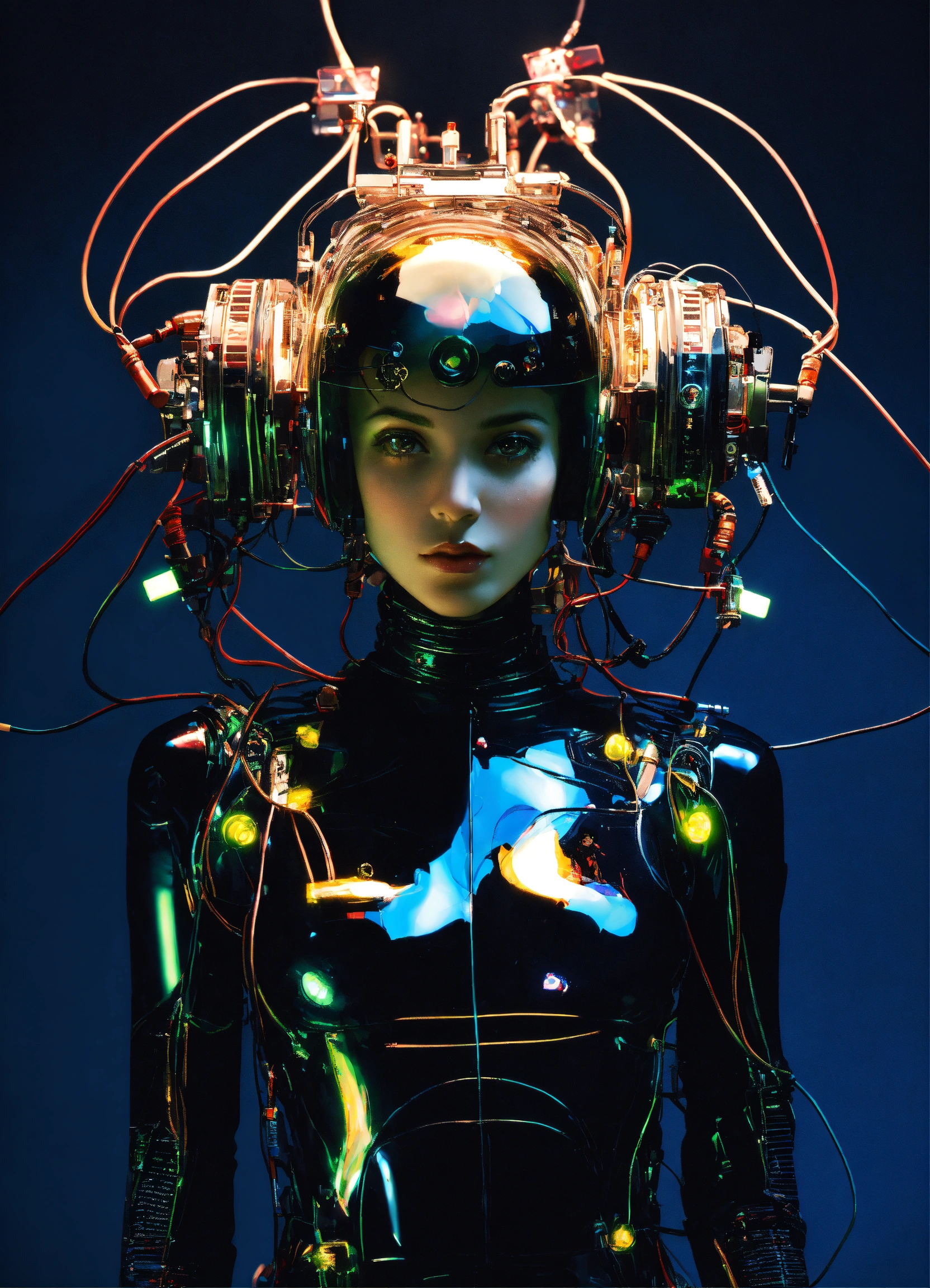 Lexica - Portrait Photography, in front of a black wall, a cyborg ...