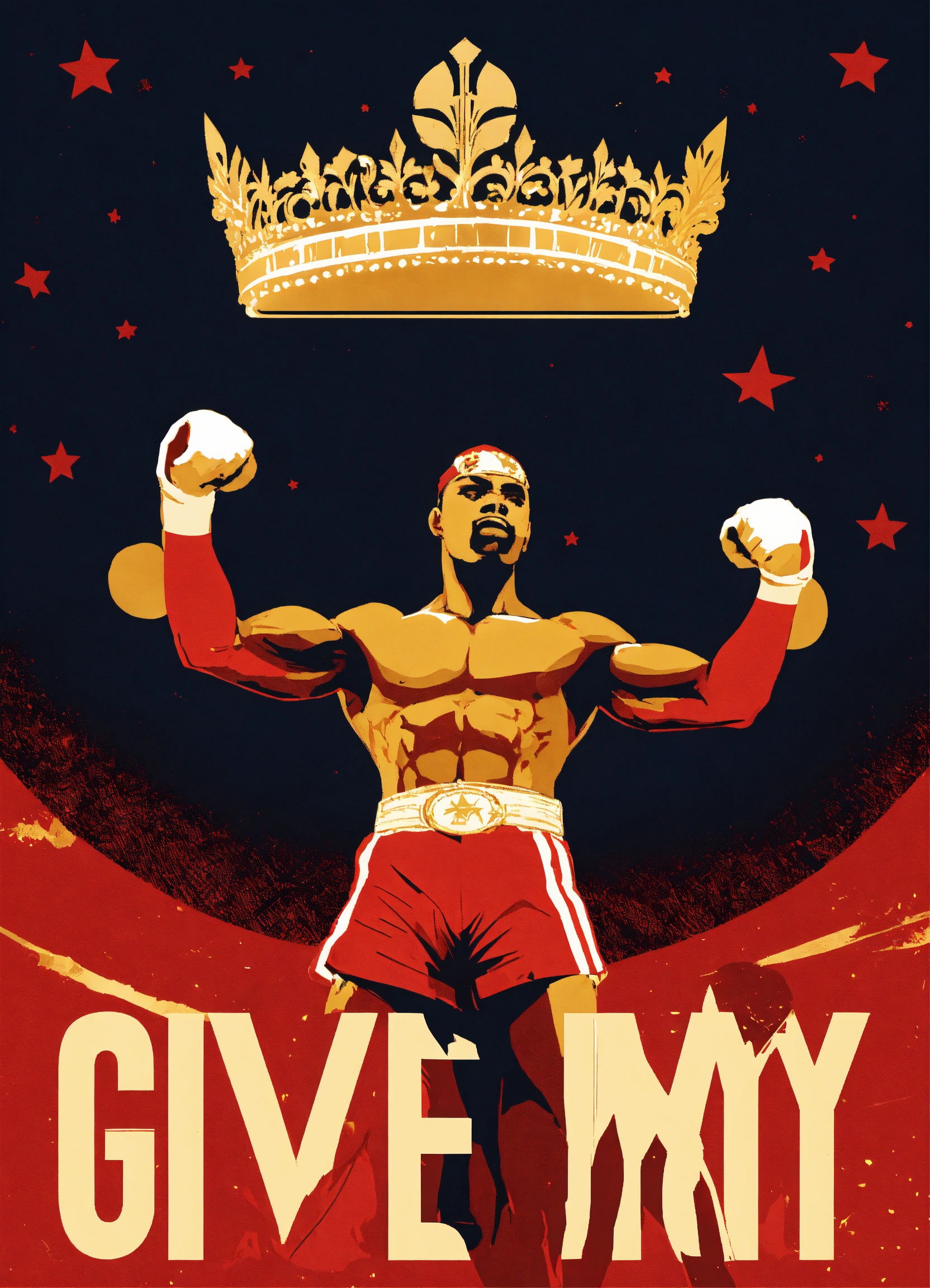 Lexica - Silhouette of a boxer wearing a golden crown and holding his ...