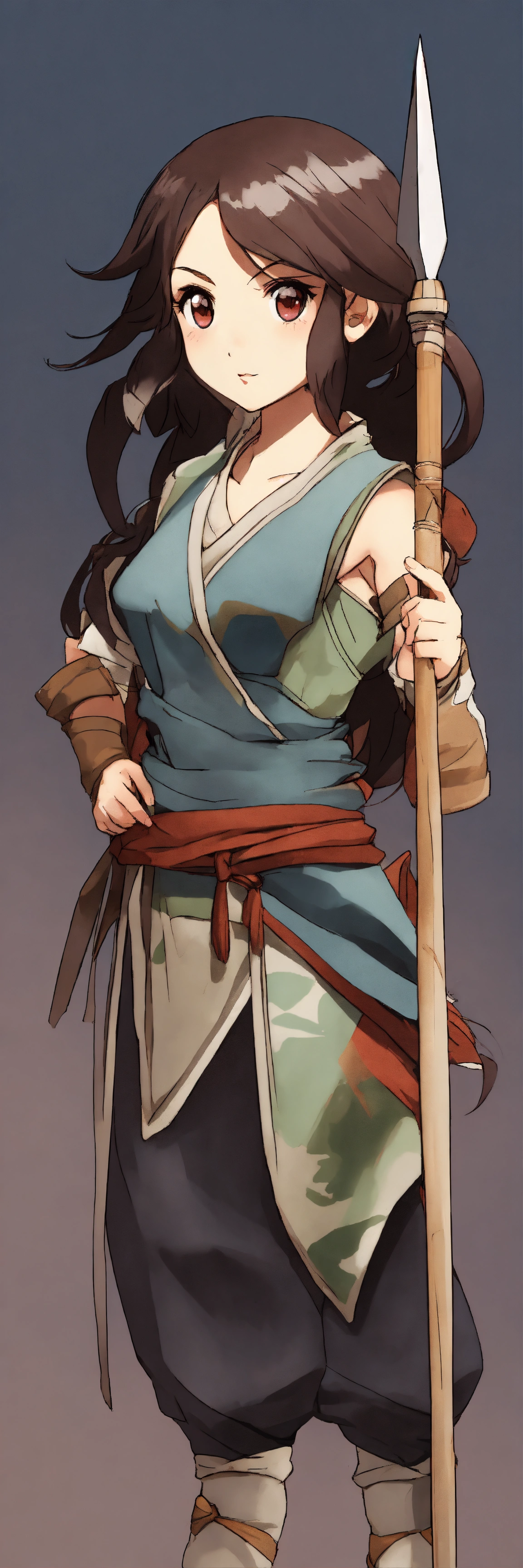 Lexica - 90s anime chibi kawaii primitive female dark hair holding a ...